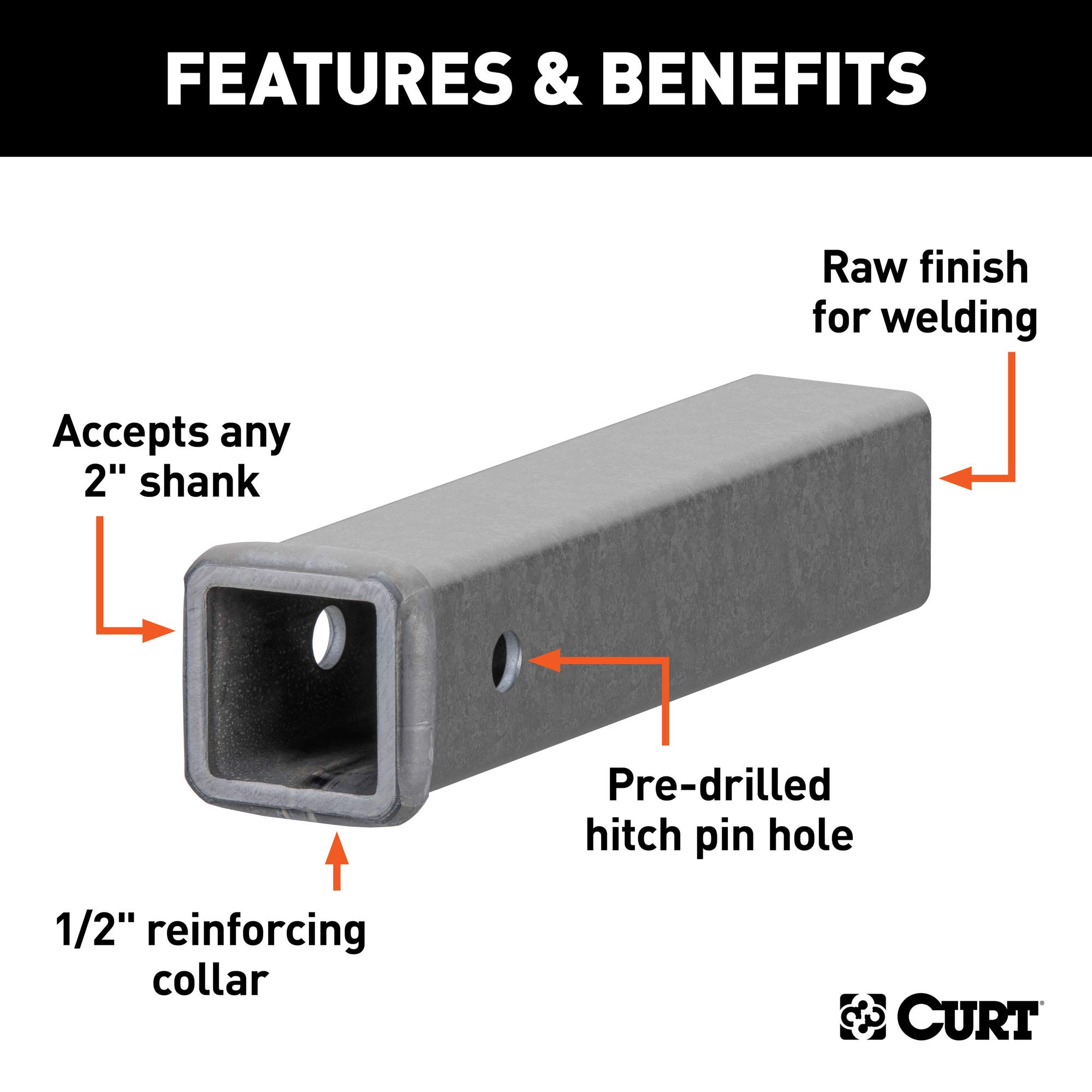 CURT 49120 2-Inch x 12-Inch Weld-On Raw Steel Trailer Hitch Receiver Tube