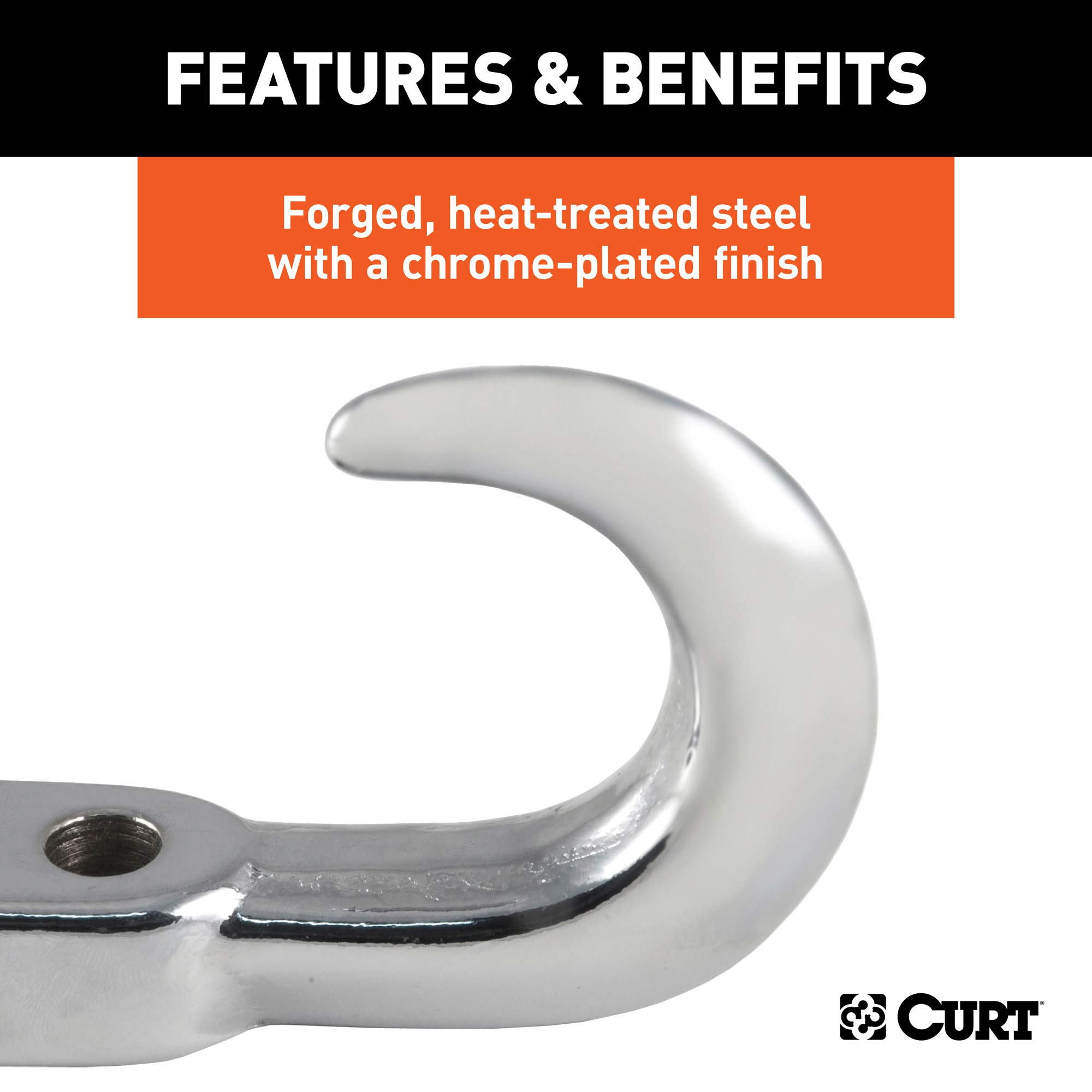 CURT 22401 Bolt-On Chrome Steel Tow Hook with Spring Clip, 10,000 lbs Capacity
