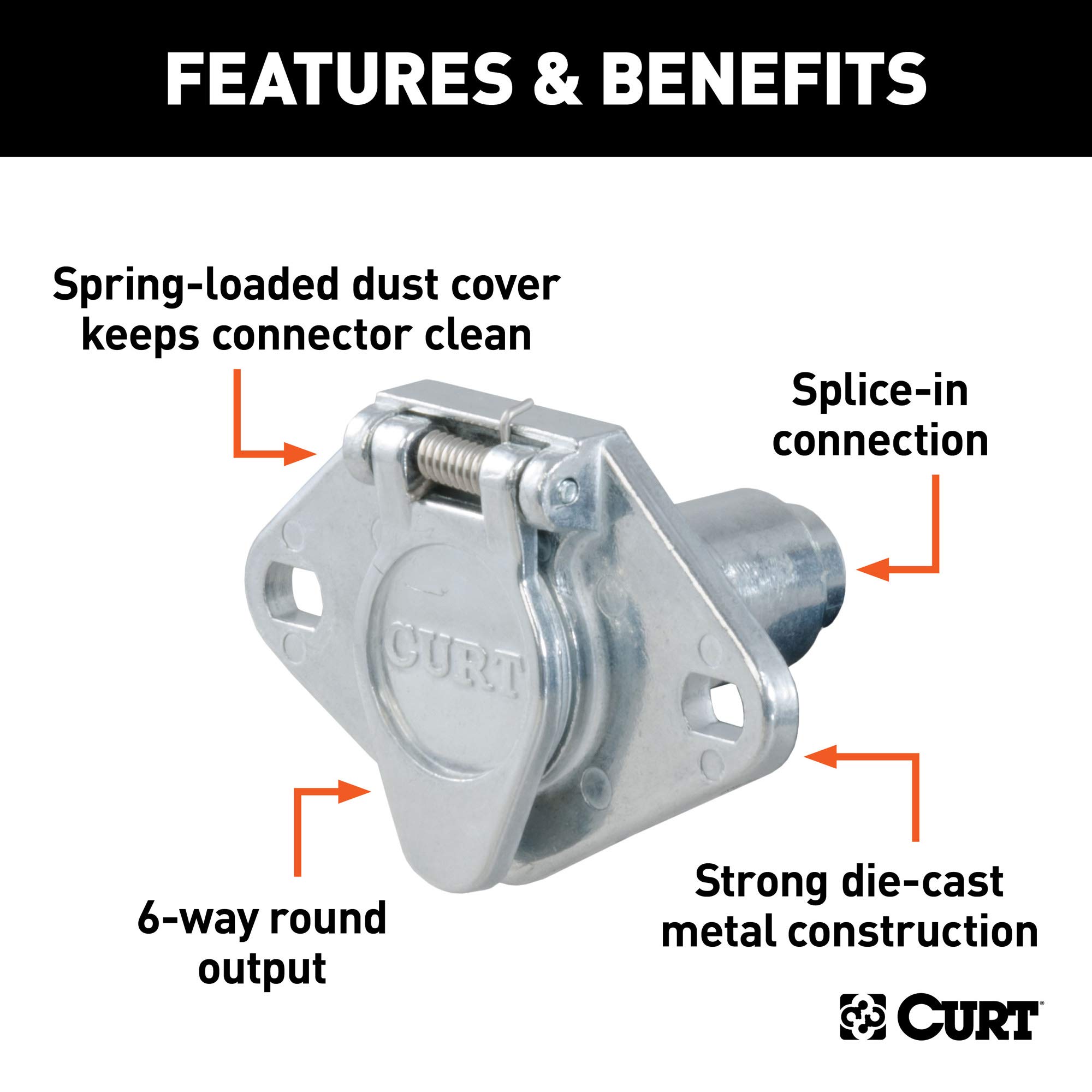 CURT 58091 Vehicle-Side 6-Pin Round Trailer Wiring Harness Socket