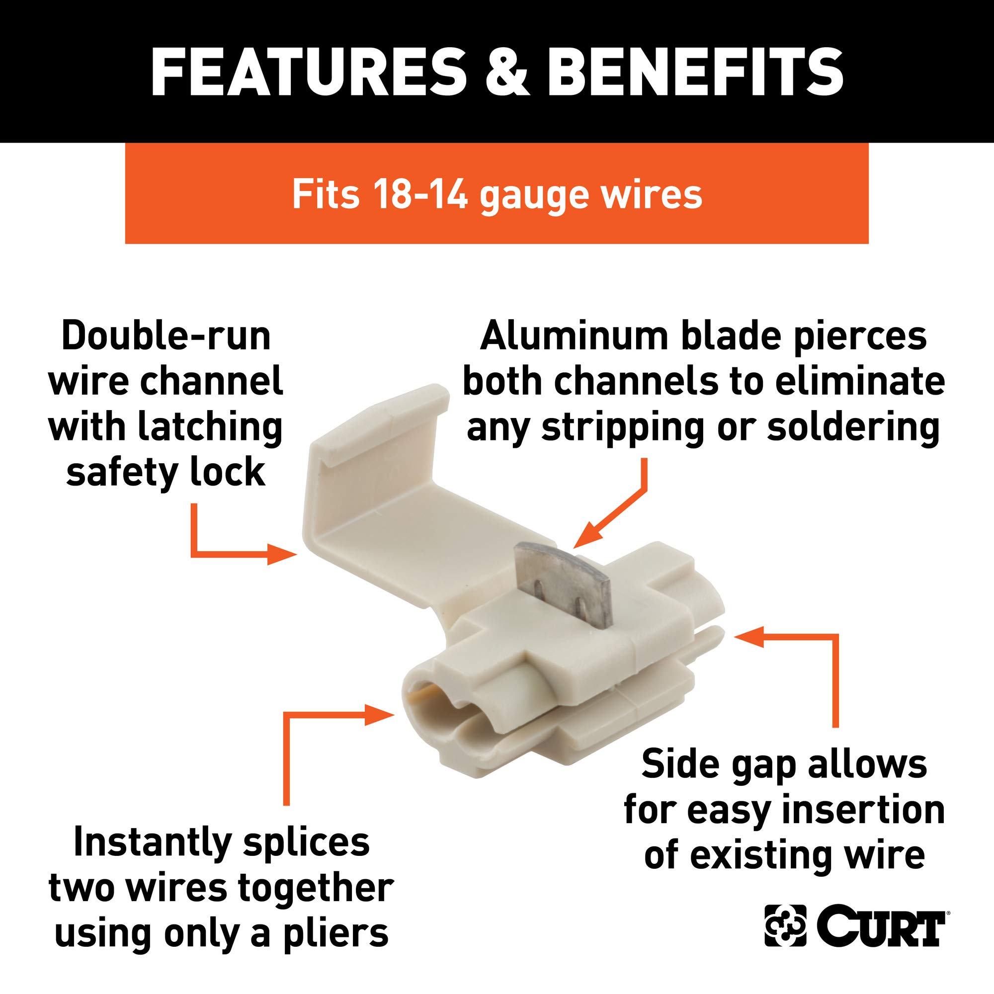 CURT 59906 18-14 Gauge White Scotch Snap Lock Wire Connectors, 100-Pack