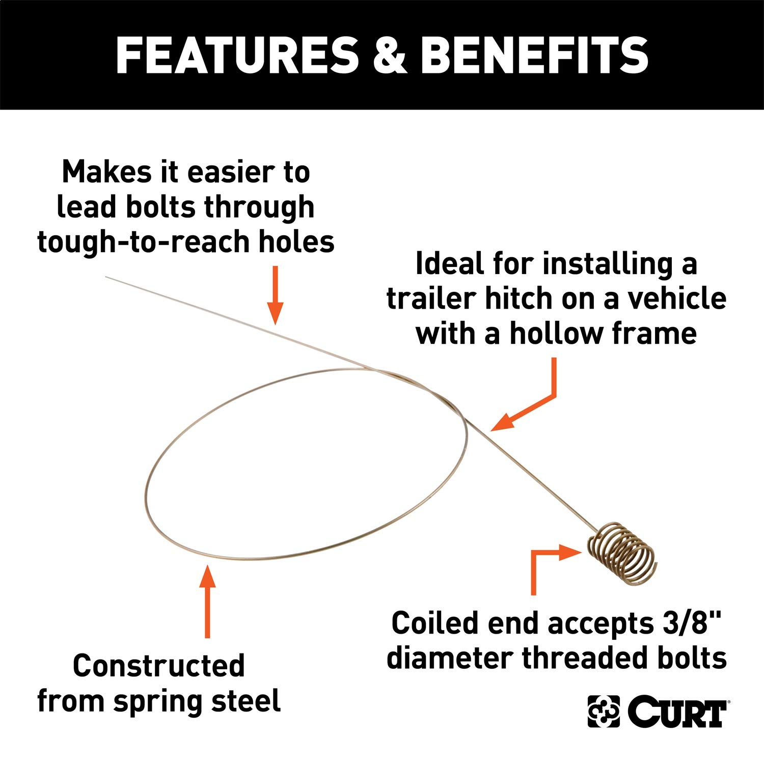CURT 58390 18-Inch Trailer Hitch Fish Wire for 3/8-Inch Diameter Bolts, YELLOW ZINC
