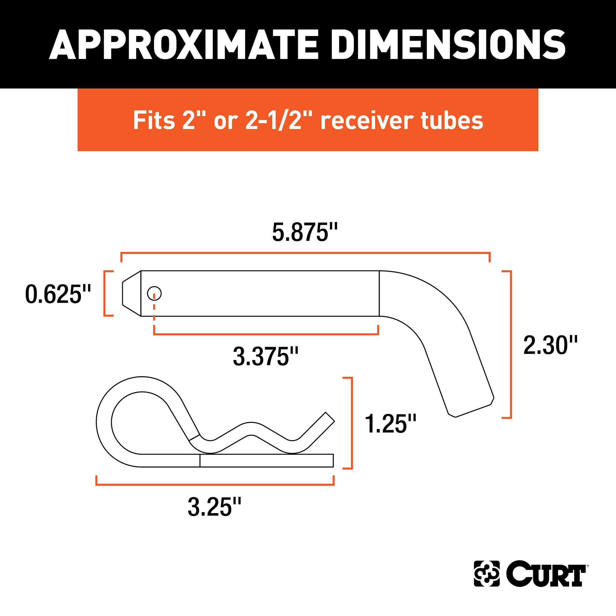 CURT 21580 Trailer Hitch Pin & Clip, 5/8-Inch Diameter, Fits 2 or 2-1/2-Inch Receiver