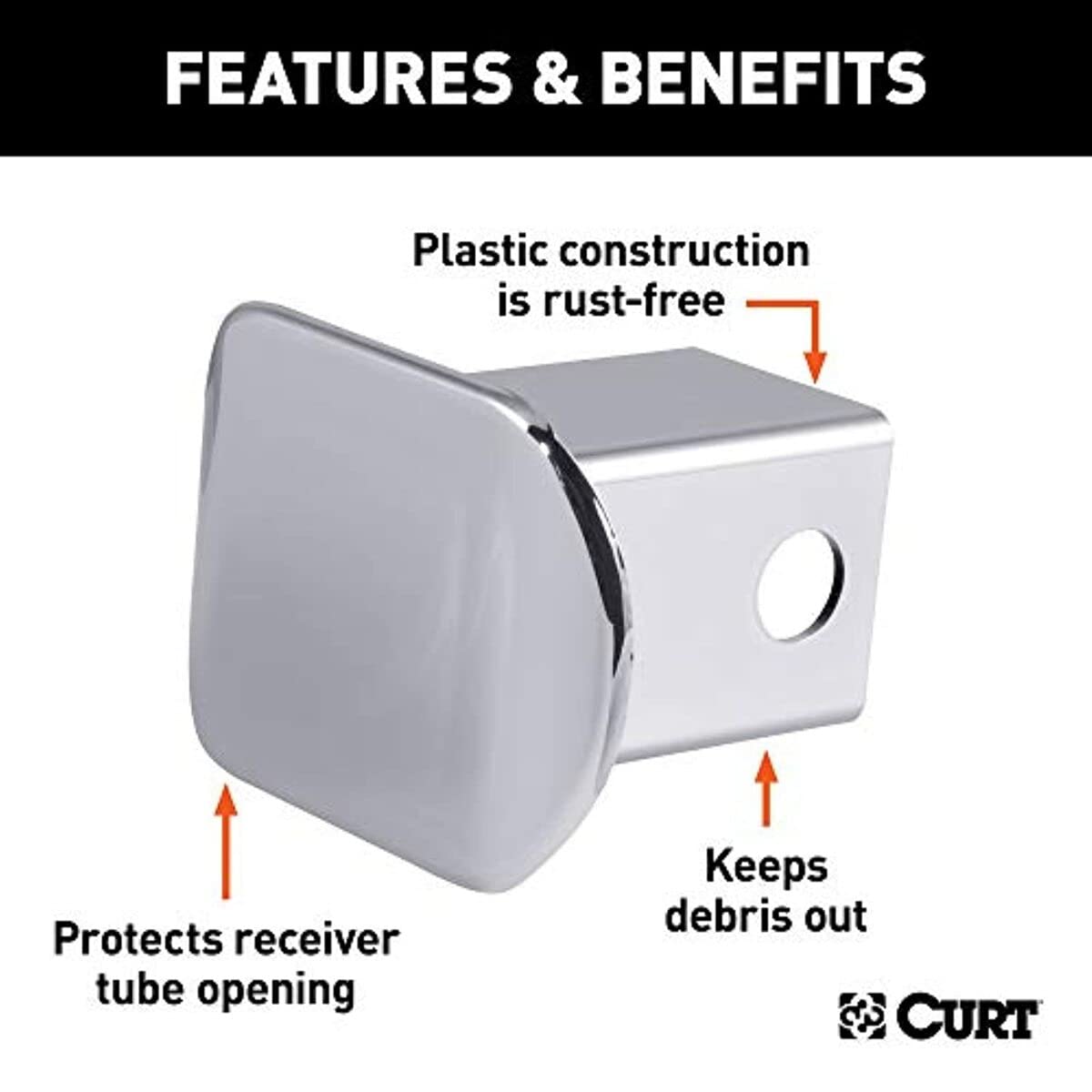 CURT 22171 Chrome Plastic Trailer Hitch Cover, Fits 2-Inch Receiver