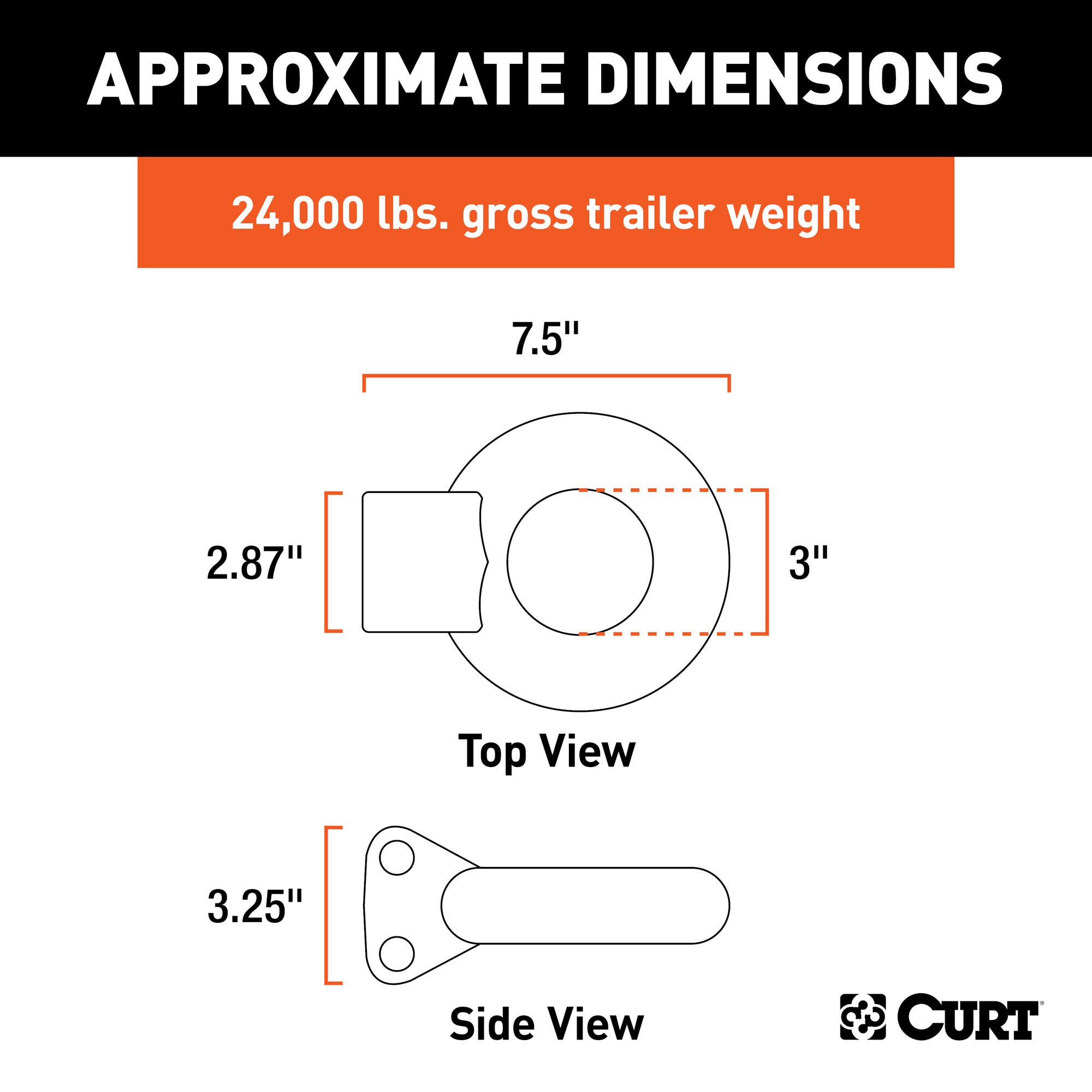 CURT 48660 Raw Steel Pintle Hitch Lunette Ring 3-Inch ID, 24,000 lbs, Channel Mount Required