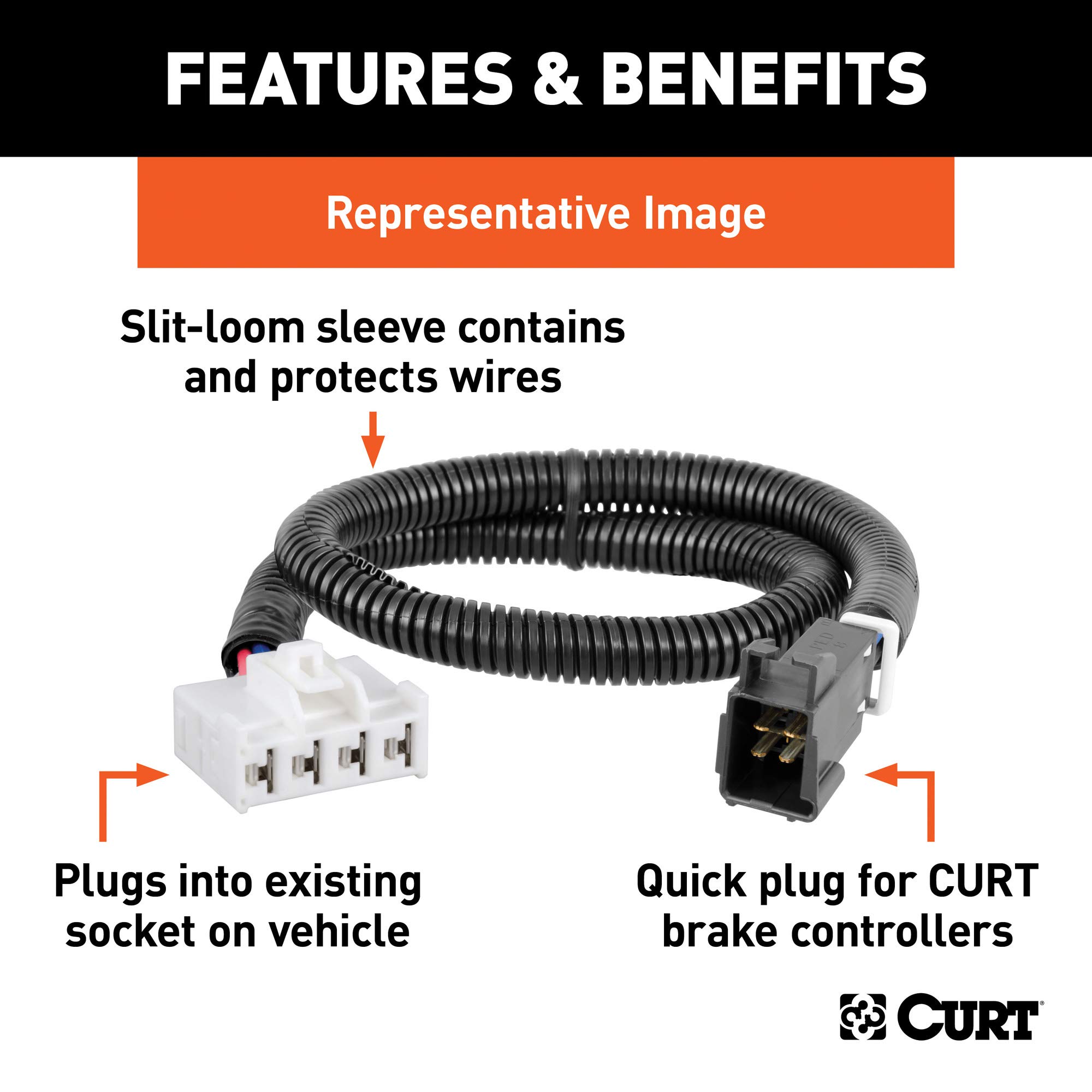 CURT 51333 Quick Plug Electric Trailer Brake Controller Wiring Harness, Select Dodge Ram 1500, 2500, 3500, Dakota, Durango, Chrysler Aspen , black