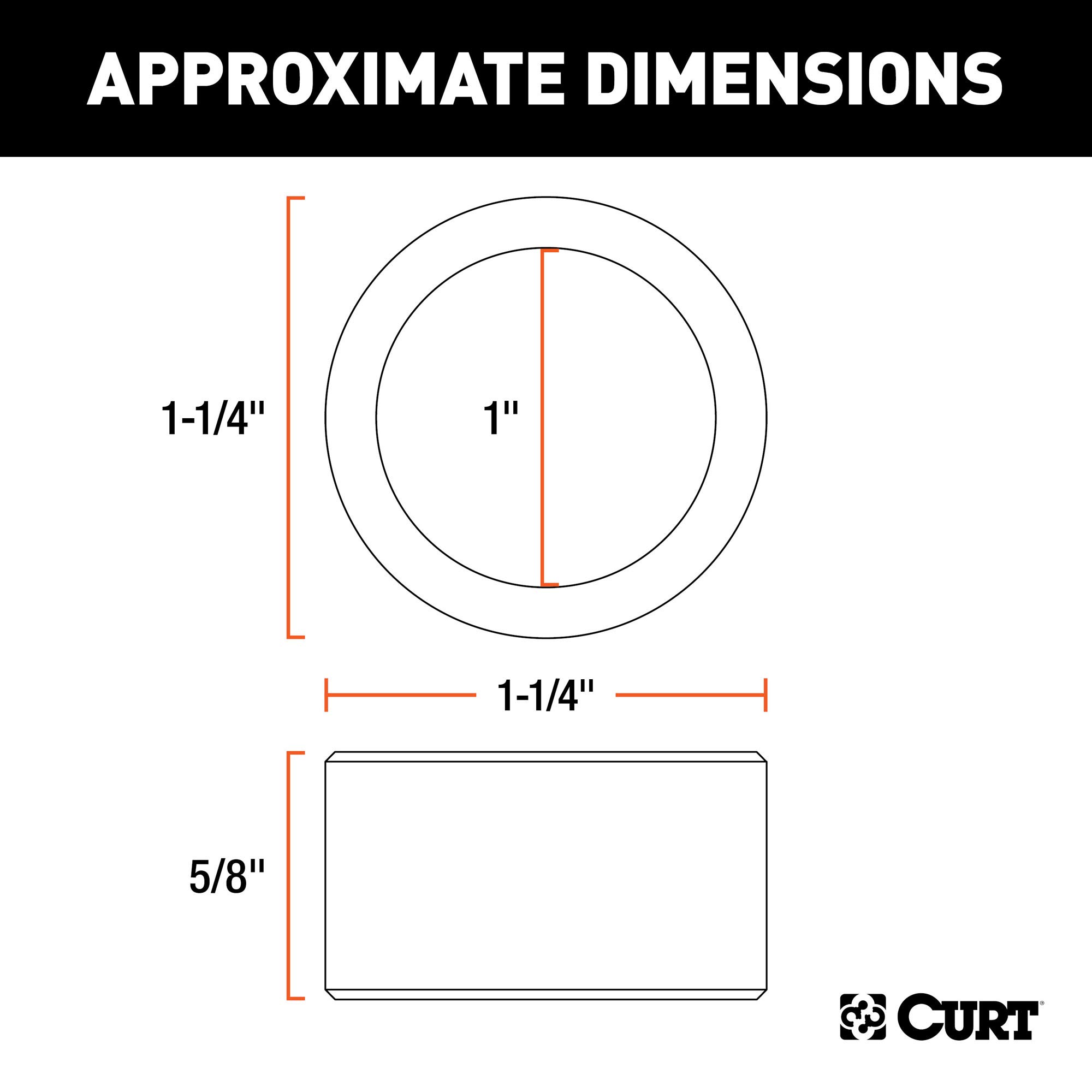 CURT 21200 Trailer Hitch Ball Hole Reducer Bushing, Reduces 1-1/4-Inch Diameter to 1-Inch Stem