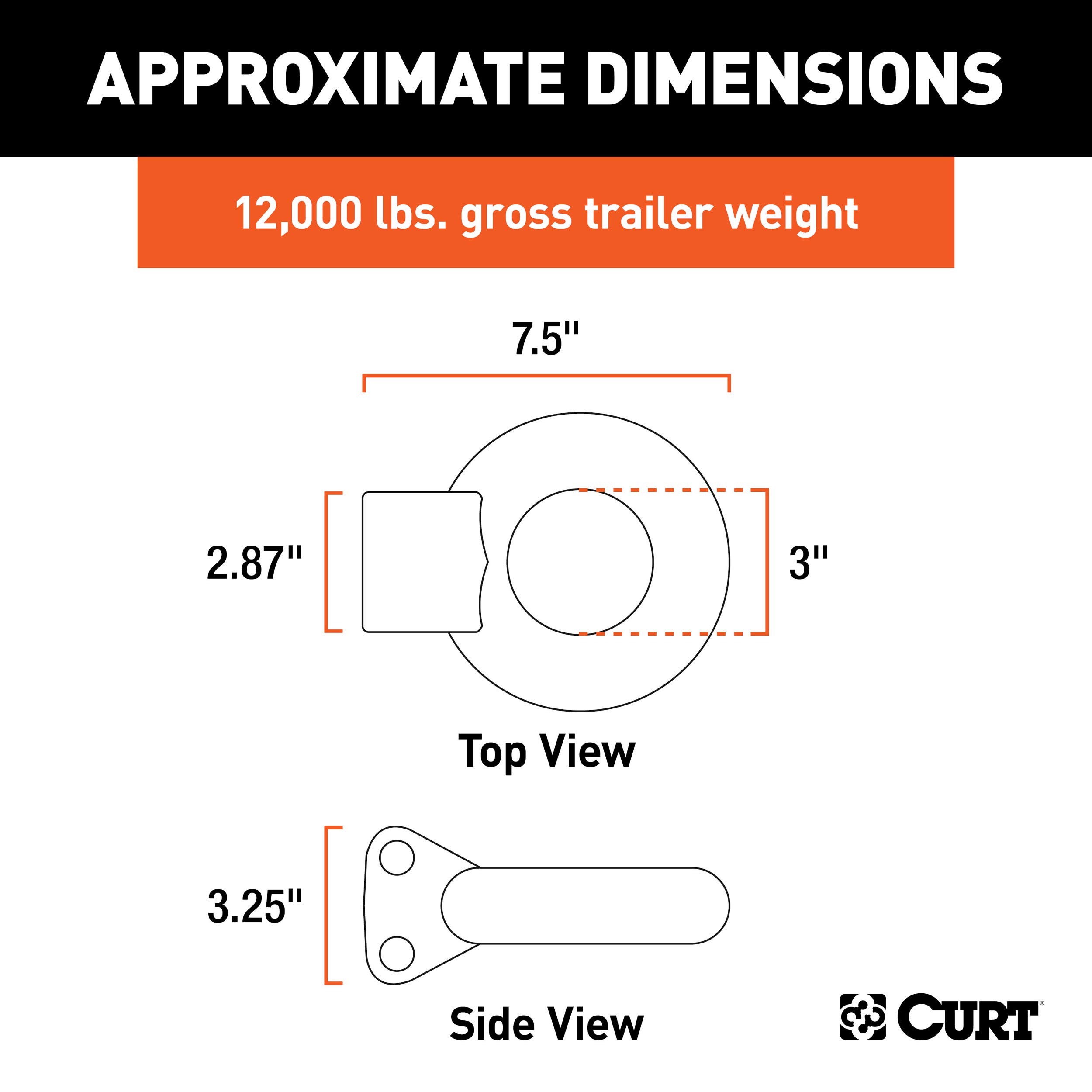 CURT 48600 Raw Steel Pintle Hitch Lunette Ring 3-Inch ID, 12,000 lbs, Channel Mount Required