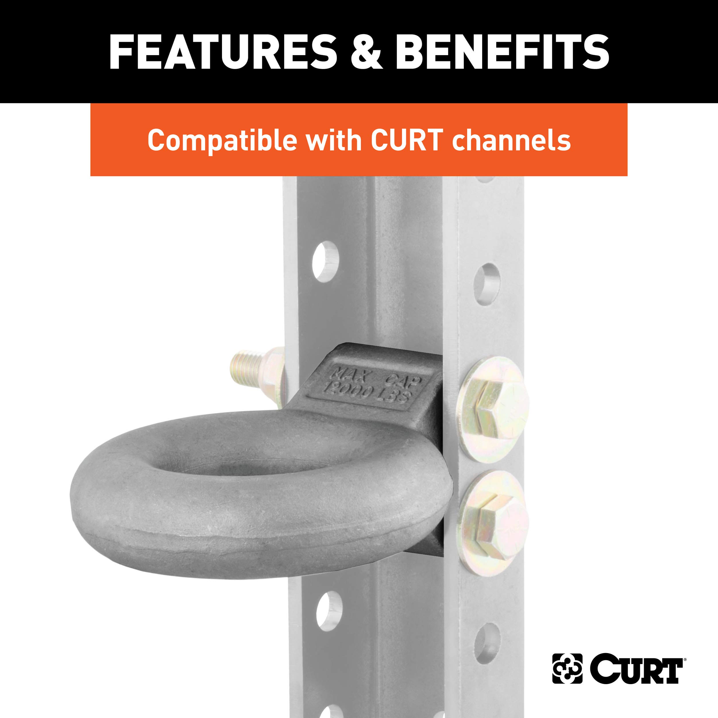 CURT 48600 Raw Steel Pintle Hitch Lunette Ring 3-Inch ID, 12,000 lbs, Channel Mount Required