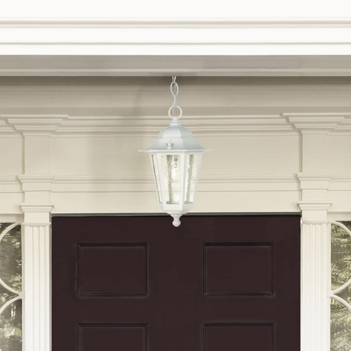 Nuvo 60/991 Hanging Lantern with Clear Seeded Glass, White