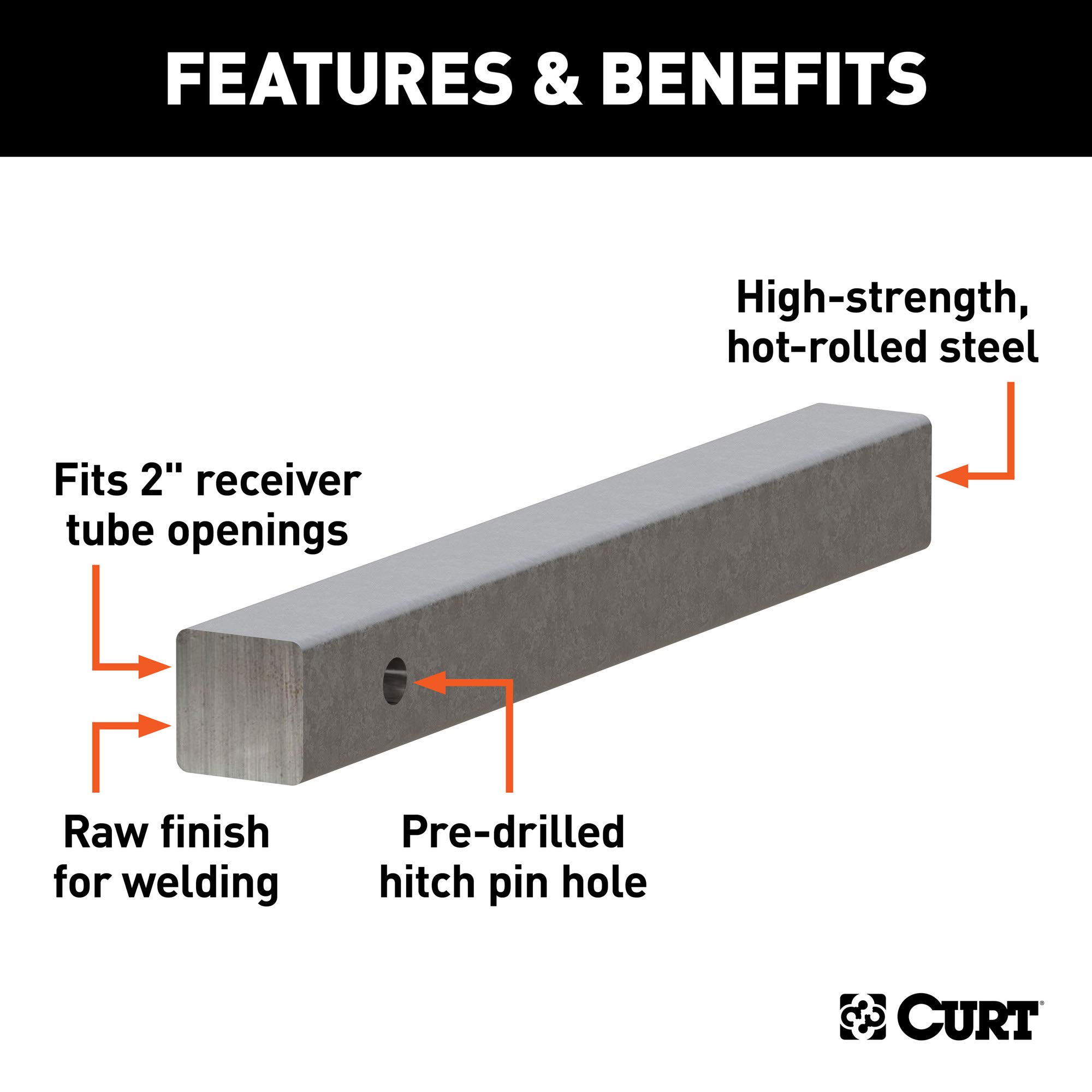 CURT 49533 2-Inch x 18-Inch Weld-On Raw Steel Trailer Hitch Bar Shank