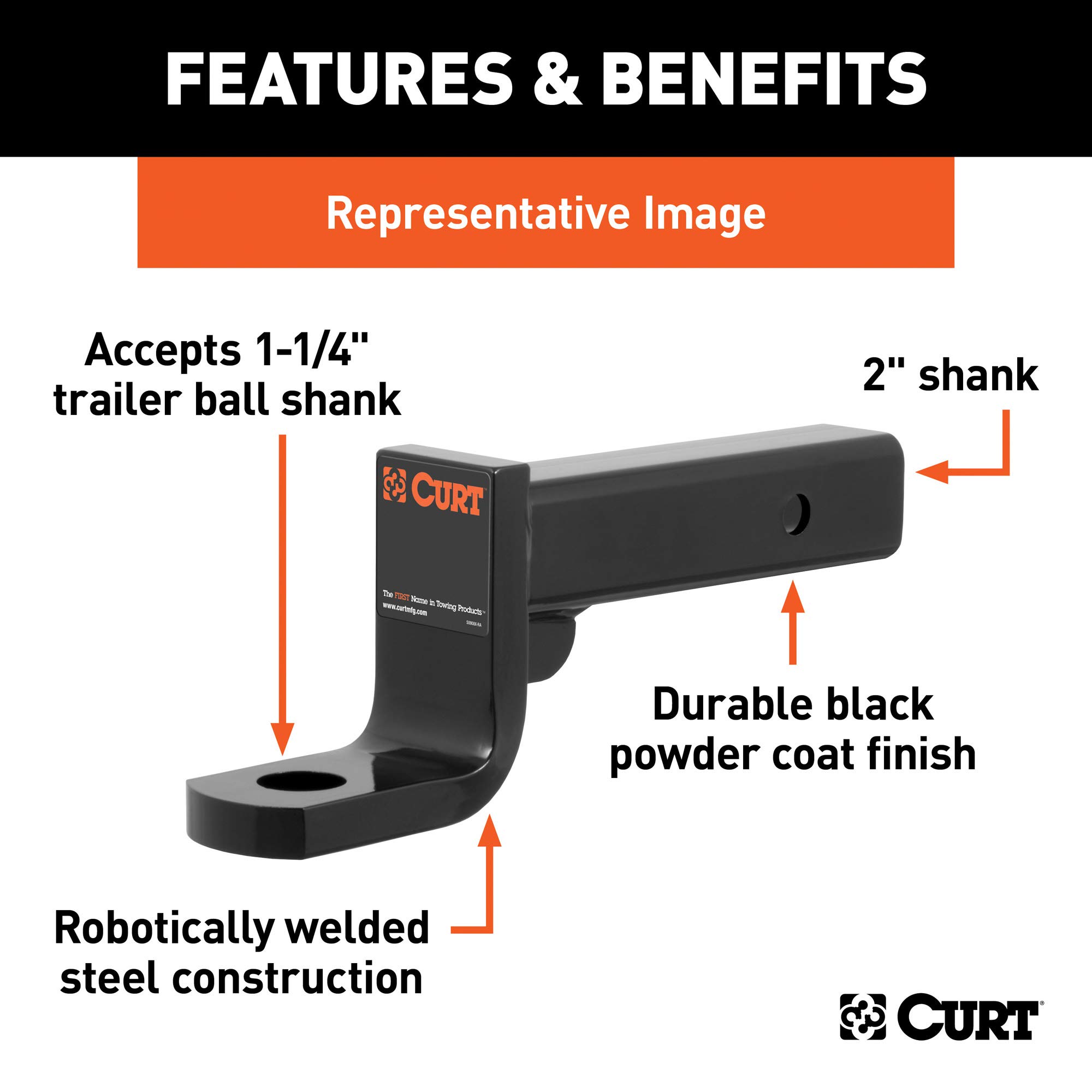 CURT 45336 Class 4 Trailer Hitch Ball Mount, Fits 2-Inch Receiver, 10,000 lbs, 1-1/4-Inch Hole, 6-Inch Drop, 4-3/4-Inch Rise