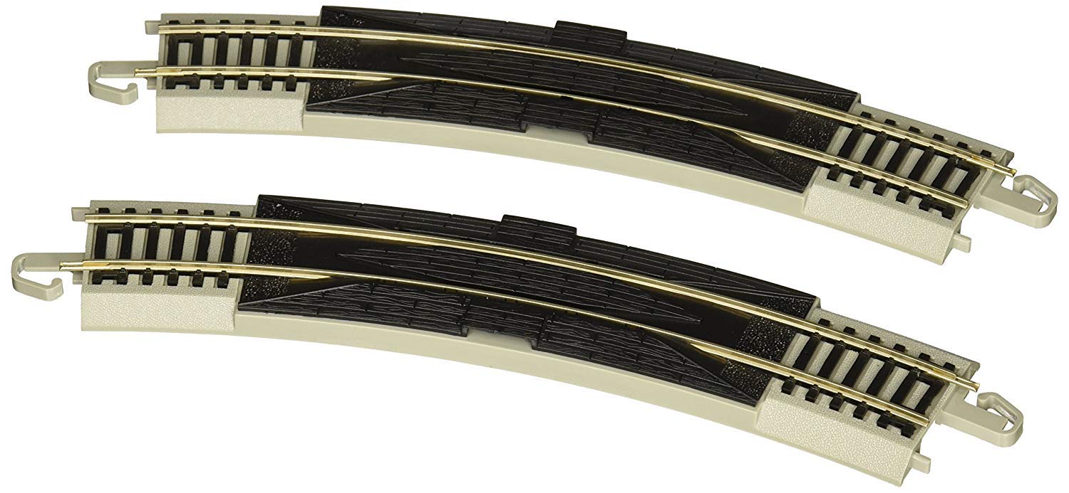 Bachmann Trains - Snap-Fit E-Z TRACK 18” RADIUS CURVED RERAILER (2/card) - NICKEL SILVER Rail With Gray Roadbed - HO Scale