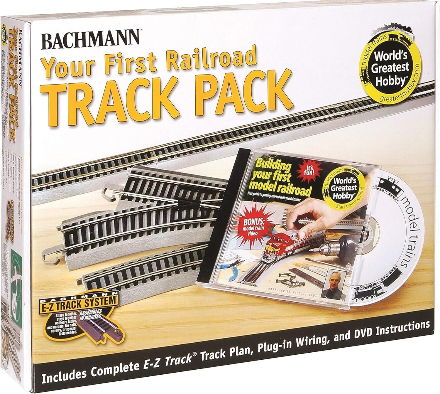 Bachmann Trains Snap-Fit E-Z TRACK WORLD’S GREATEST HOBBY FIRST RAILROAD TRACK PACK - NICKEL SILVER Rail With Grey Roadbed - HO Scale