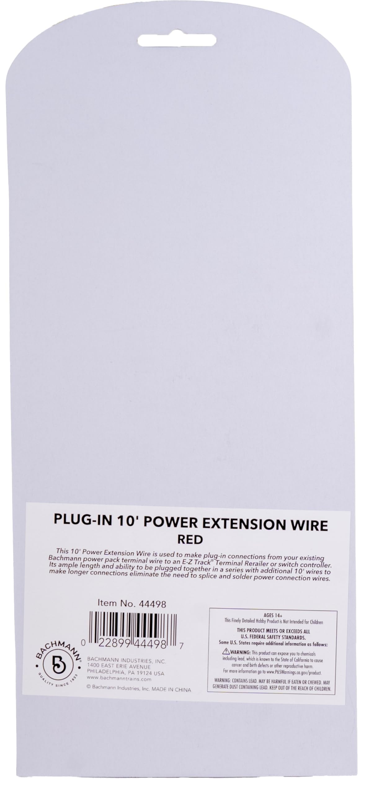 Bachmann Trains - E-Z TRACK - 10’ POWER EXTENSION WIRE - RED (1/card)