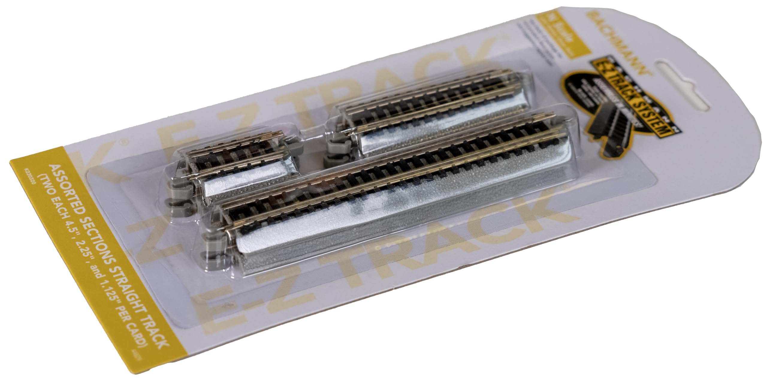 Bachmann Trains - Snap-Fit E-Z TRACK ASST. SECTIONS STRAIGHT TRACK (2 each 4.50", 2.25" and 1.125" per card) - NICKEL SILVER Rail With Grey Roadbed - N Scale, 8