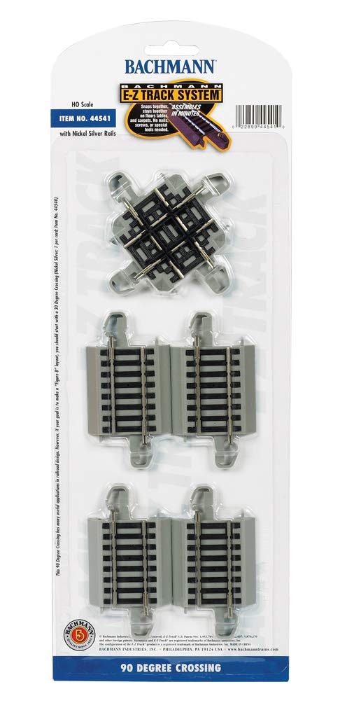 Bachmann Trains - Snap-Fit E-Z TRACK 90 DEGREE CROSSING (1/card) - NICKEL SILVER Rail With Gray Roadbed - HO Scale