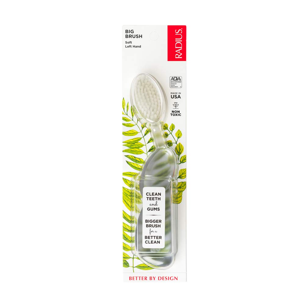 RADIUS - Original Left Hand Toothbrush, Soft Bristles, Designed to Improve Gum Health and Reduce the Risk of Gum Disease, Made with Sustainable Materials (Colors May Vary)
