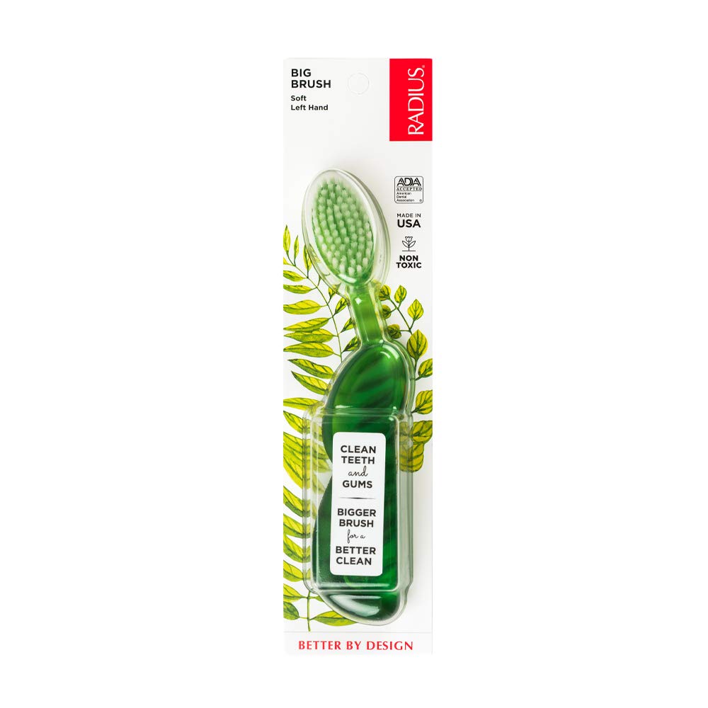 RADIUS - Original Left Hand Toothbrush, Soft Bristles, Designed to Improve Gum Health and Reduce the Risk of Gum Disease, Made with Sustainable Materials (Colors May Vary)