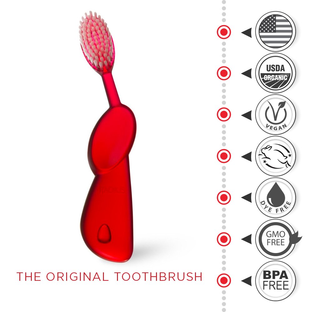 RADIUS - Original Left Hand Toothbrush, Soft Bristles, Designed to Improve Gum Health and Reduce the Risk of Gum Disease, Made with Sustainable Materials (Colors May Vary)