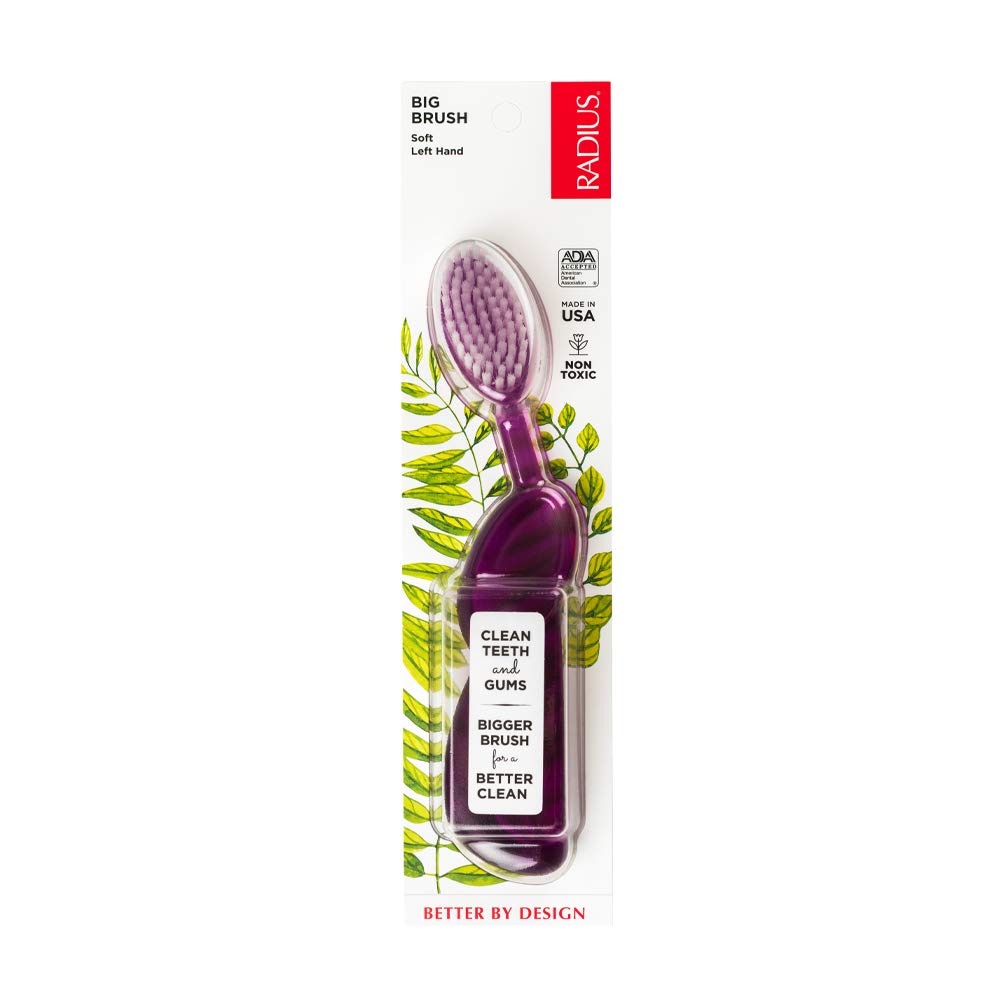 RADIUS - Original Left Hand Toothbrush, Soft Bristles, Designed to Improve Gum Health and Reduce the Risk of Gum Disease, Made with Sustainable Materials (Colors May Vary)