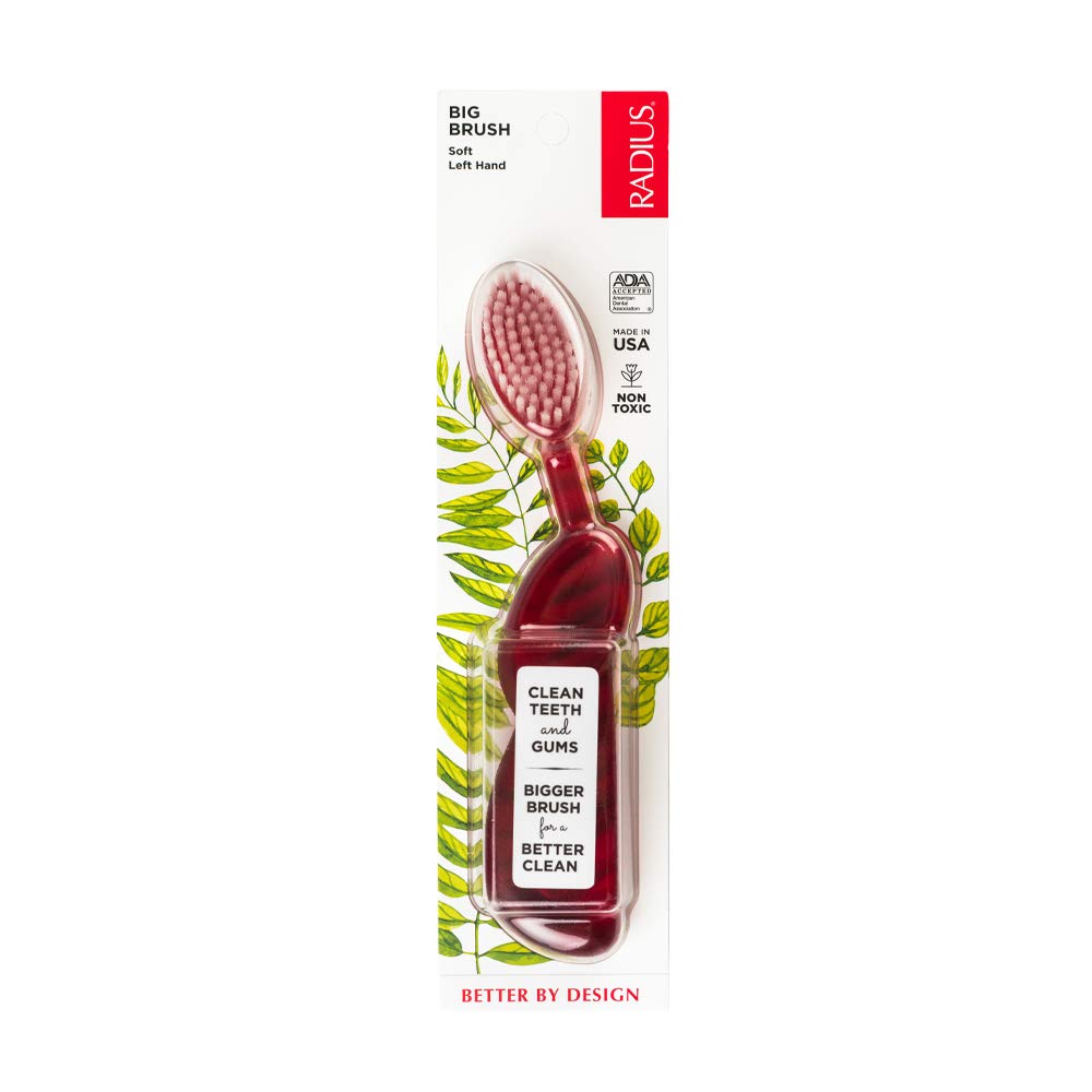 RADIUS - Original Left Hand Toothbrush, Soft Bristles, Designed to Improve Gum Health and Reduce the Risk of Gum Disease, Made with Sustainable Materials (Colors May Vary)