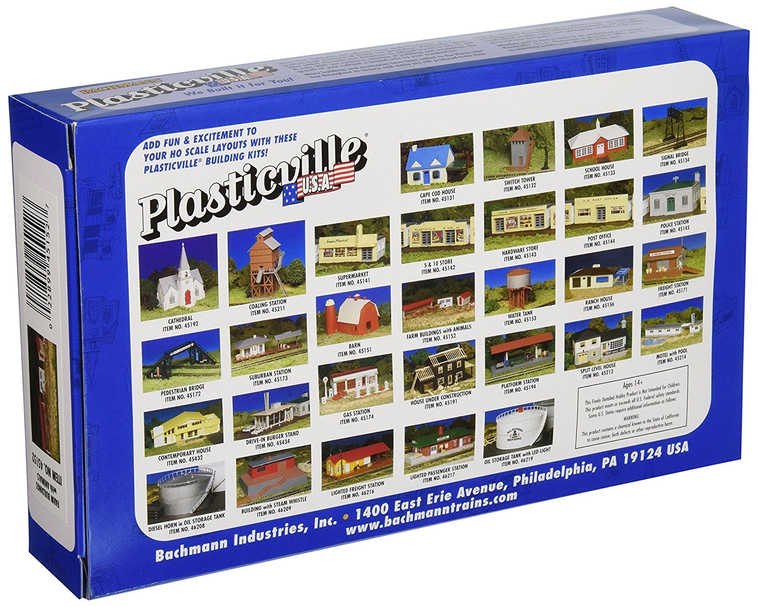 Bachmann Trains - PLASTICVILLE U.S.A. BUILDINGS β CLASSIC KITS - FARM BUILDINGS with ANIMALS - HO Scale