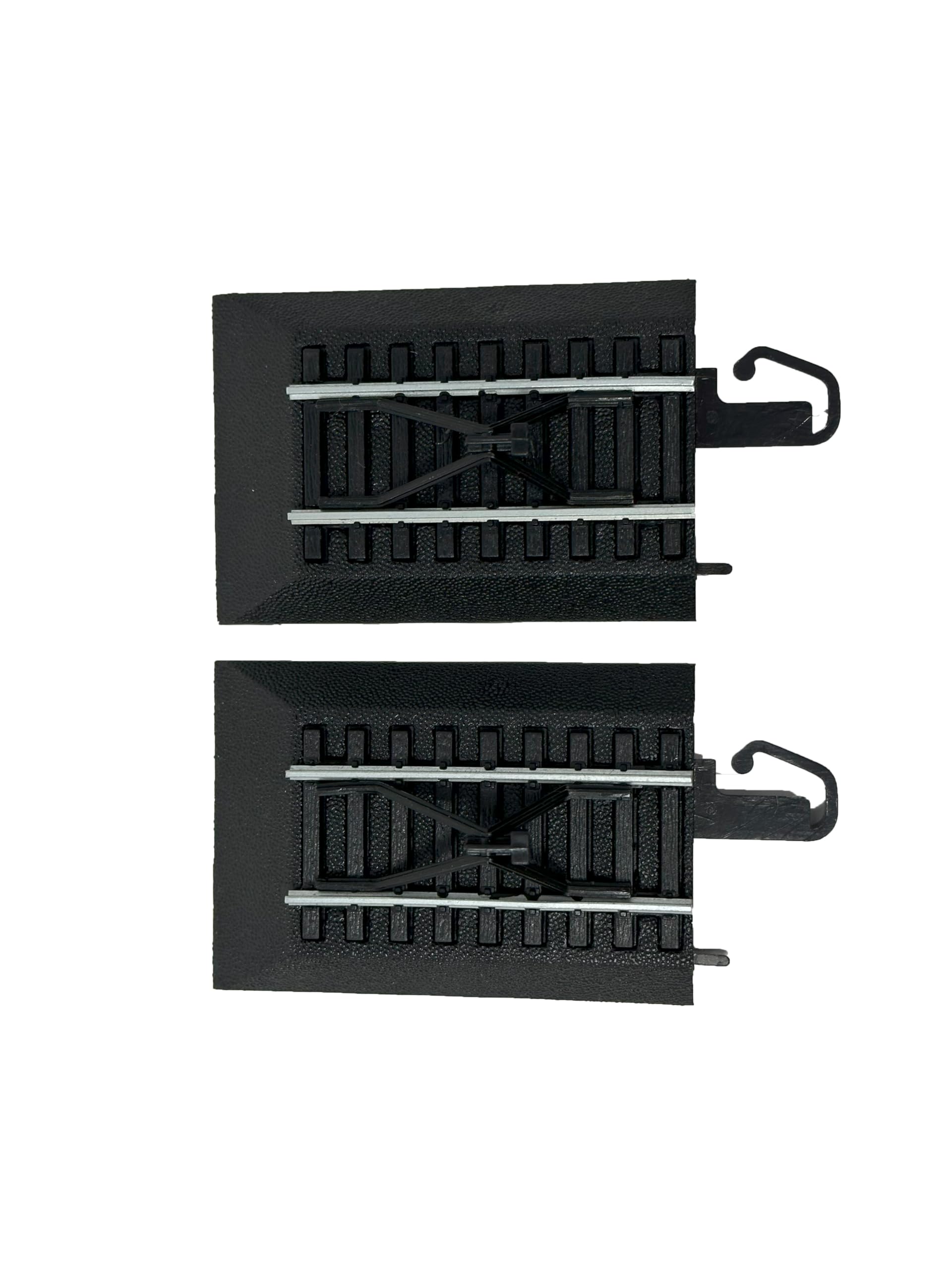 Bachmann Trains - Snap-Fit E-Z TRACK HAYES BUMPERS (2/card) - STEEL ALLOY Rail With Black Roadbed - HO Scale Grey, 8