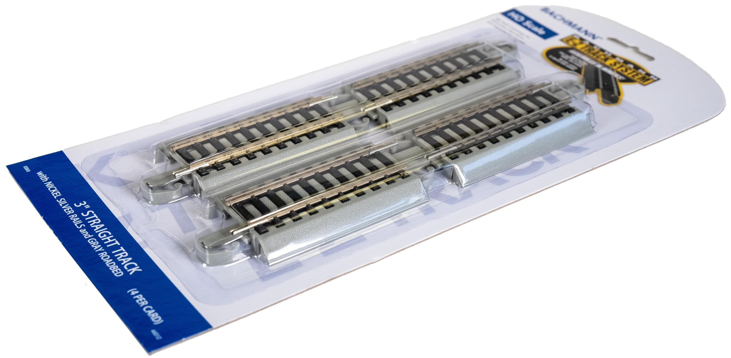 Bachmann Trains - Snap-Fit E-Z TRACK 3β STRAIGHT TRACK (4/card) - NICKEL SILVER Rail With Gray Roadbed - HO Scale