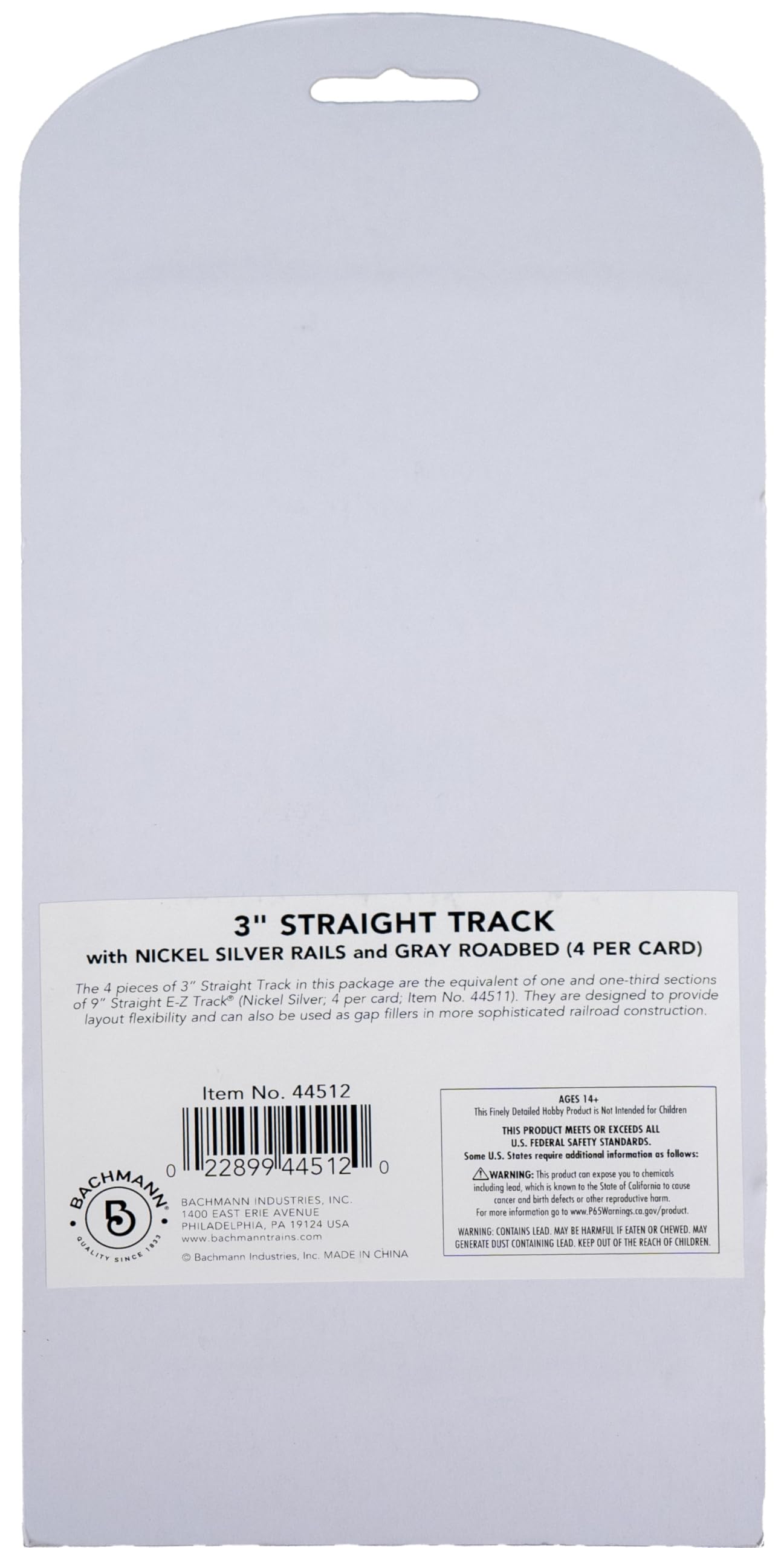 Bachmann Trains - Snap-Fit E-Z TRACK 3β STRAIGHT TRACK (4/card) - NICKEL SILVER Rail With Gray Roadbed - HO Scale