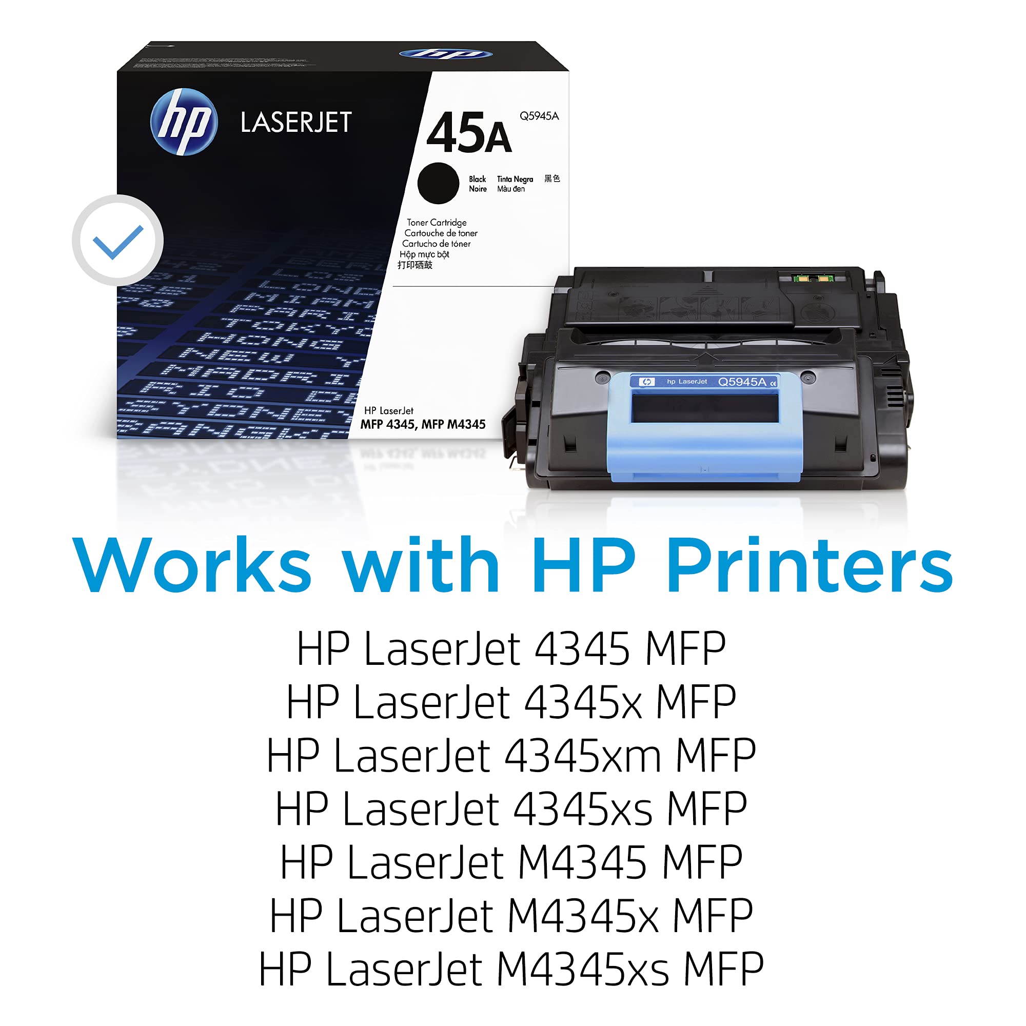 Original HP 45A Black Toner Cartridge | Works with HP LaserJet 4345 MFP Series, HP LaserJet M4345 MFP Series | Q5945A