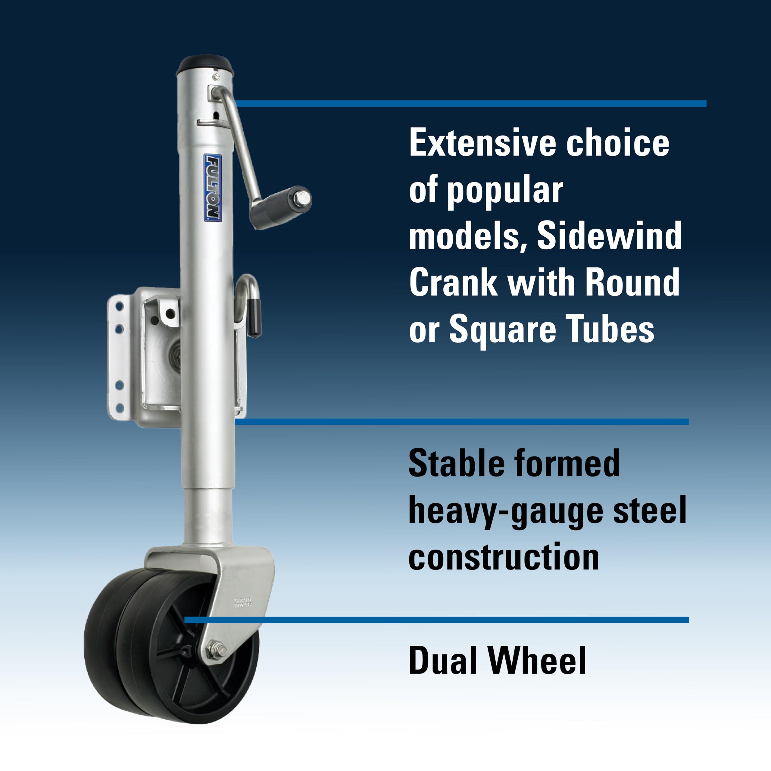 Fulton XPD15L0101 Swivel Trailer Tongue Jack, Dual Wheel - 1500 Lbs. Capacity, Steel