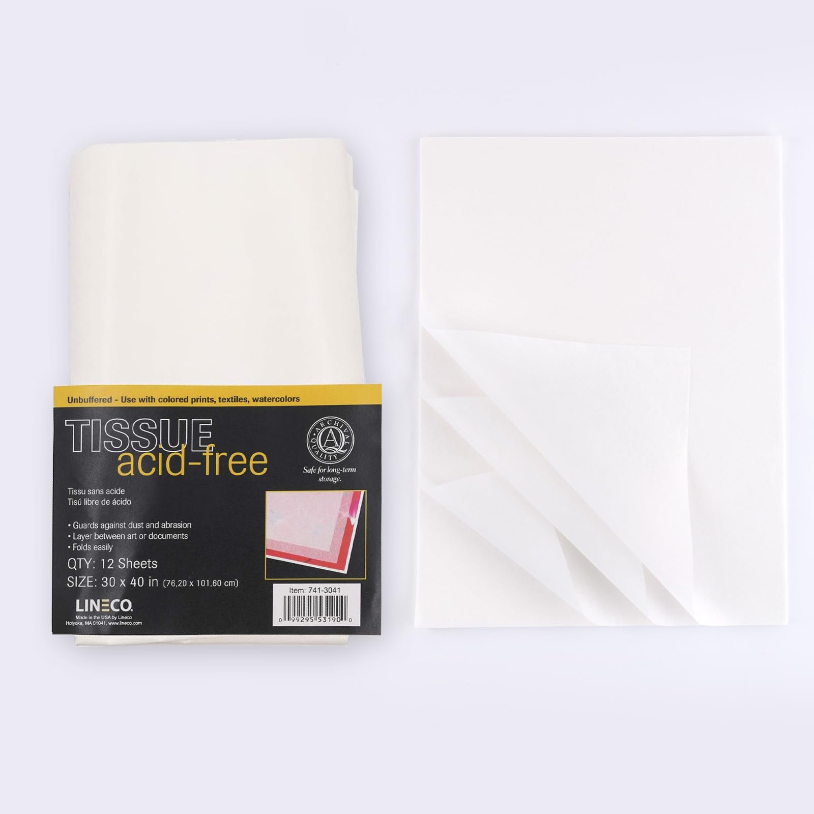 Lineco, Acid-Free Unbuffered Interleaving Tissue Paper for Storage, 30 x 40 Inches, Protect and Separate Prints, Documents, Letters, Newspaper (Pack of 12)