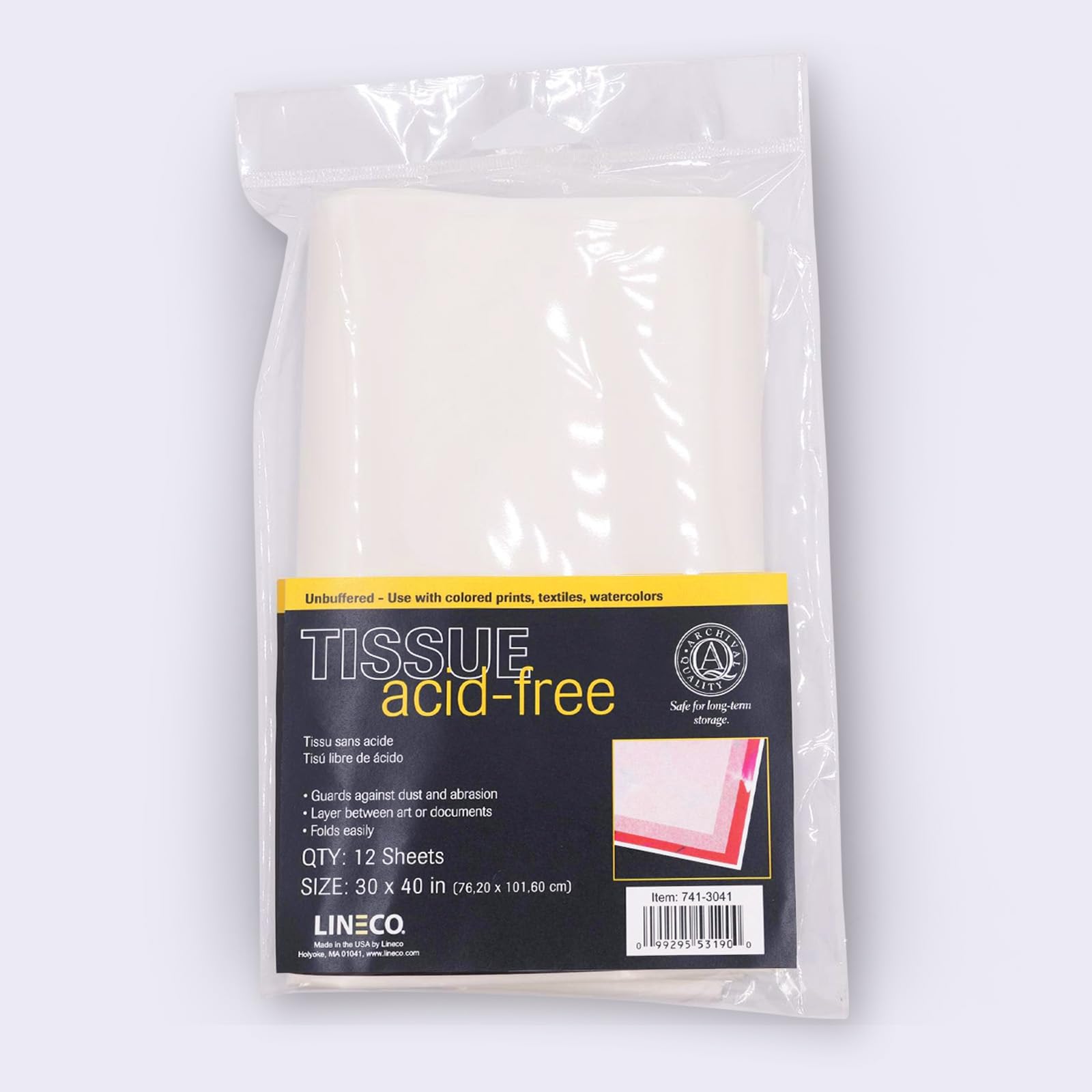 Lineco, Acid-Free Unbuffered Interleaving Tissue Paper for Storage, 30 x 40 Inches, Protect and Separate Prints, Documents, Letters, Newspaper (Pack of 12)