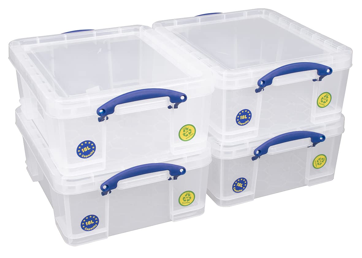 Really Useful Storage Box Plastic Lightweight Robust Stackable 18 Litre W390Xd480Xh200Mm Clear - Ref 18C