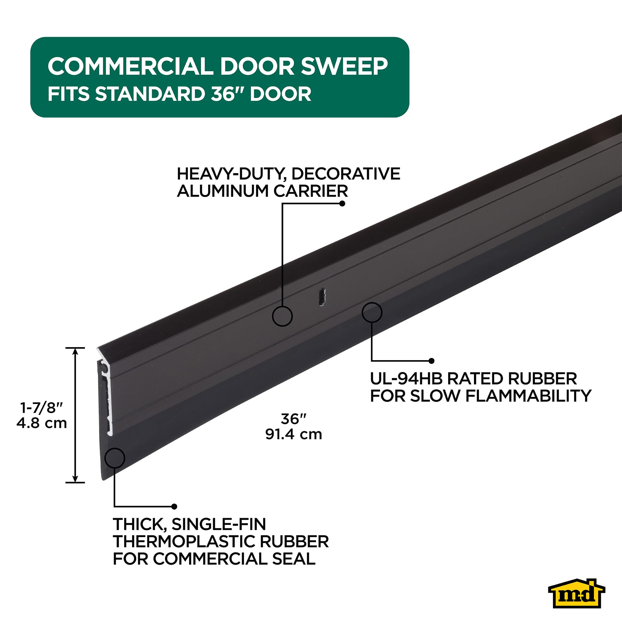 M-D Building Products 68254 1-1/4-Inch EPDM 36-Inch DB006 Commercial Grade Door Sweep, Brown/Marron