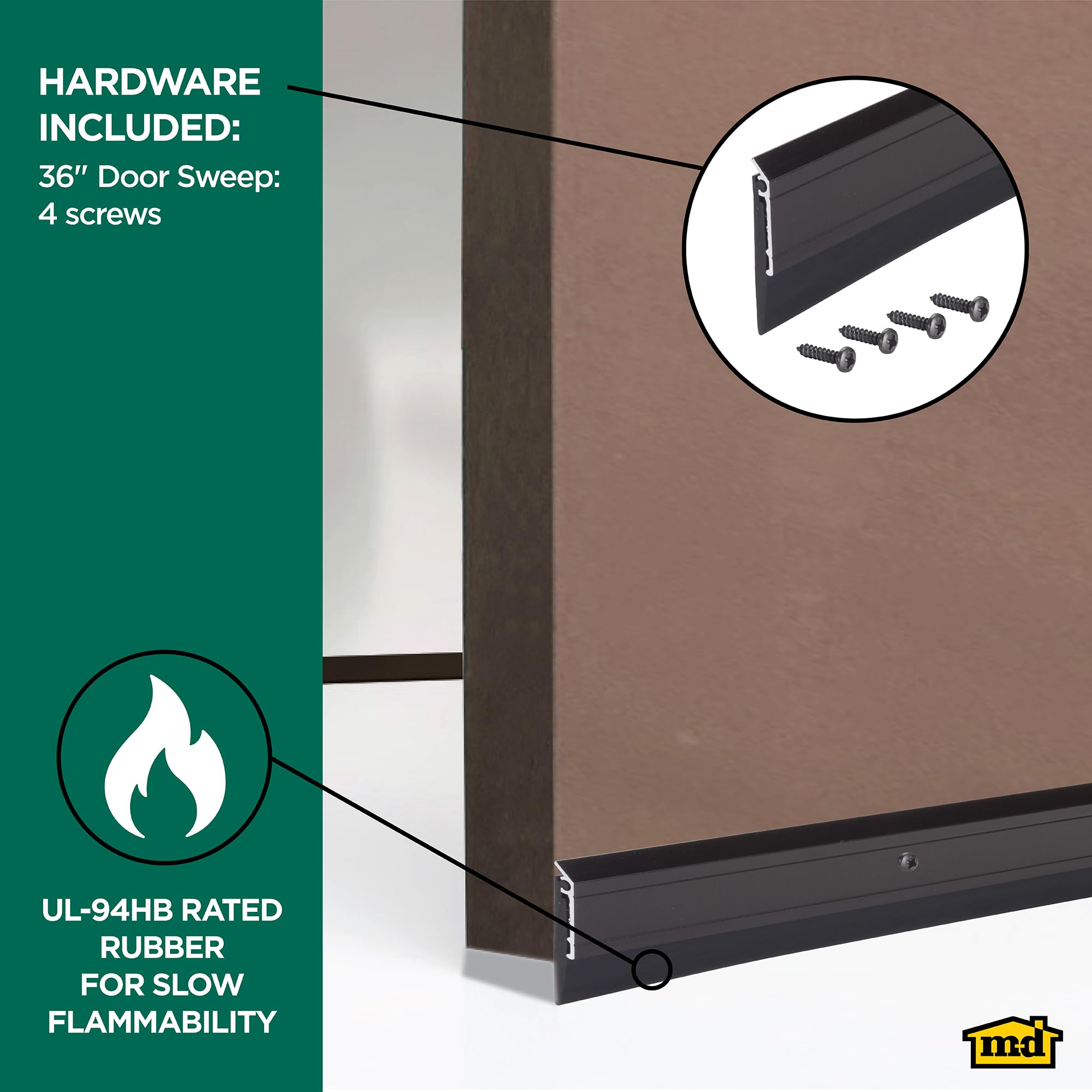 M-D Building Products 68254 1-1/4-Inch EPDM 36-Inch DB006 Commercial Grade Door Sweep, Brown/Marron