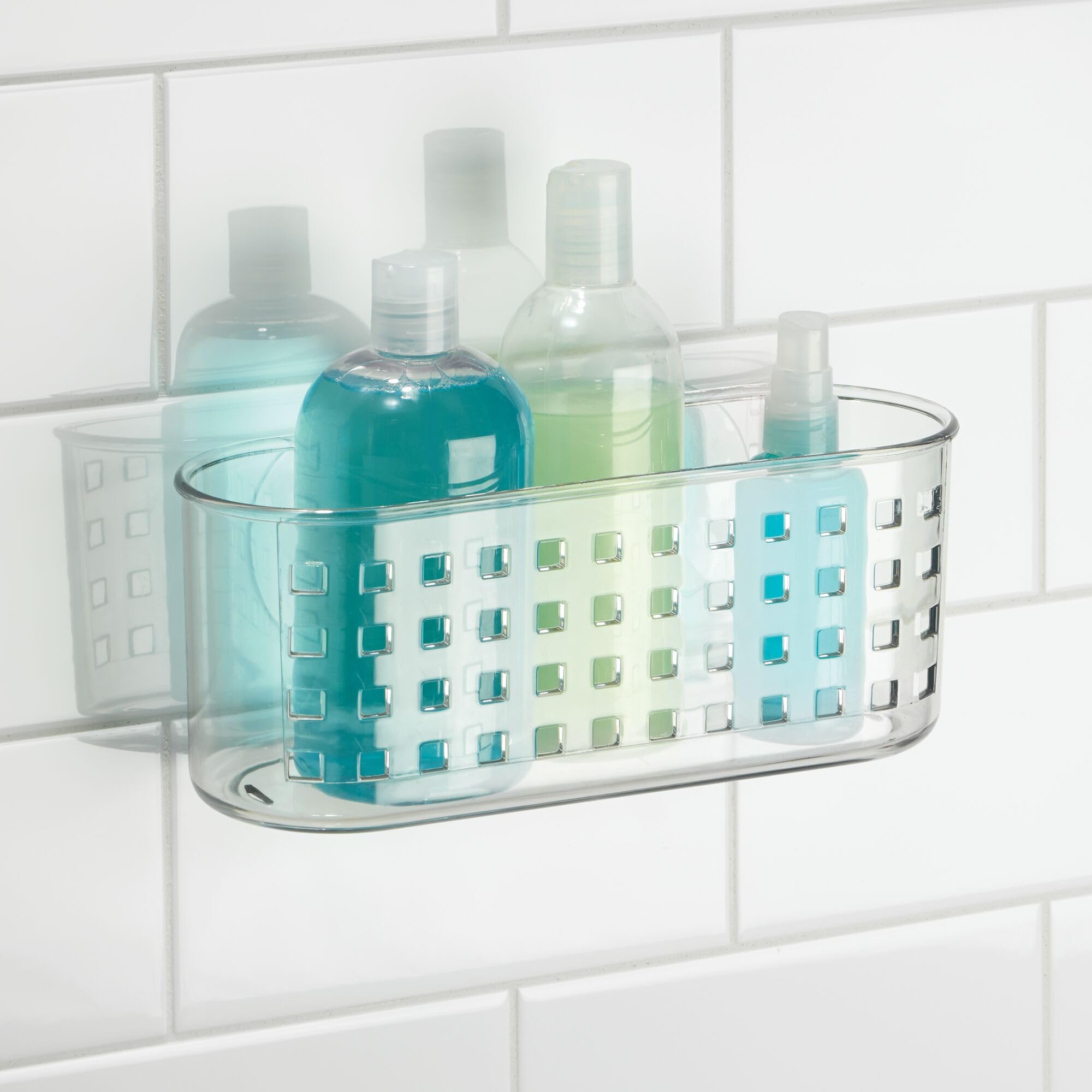 iDesign Plastic Shower Caddy and Bathroom Organizer Basket with Suction Cups β 10.25" x 3.75" x 4", Clear