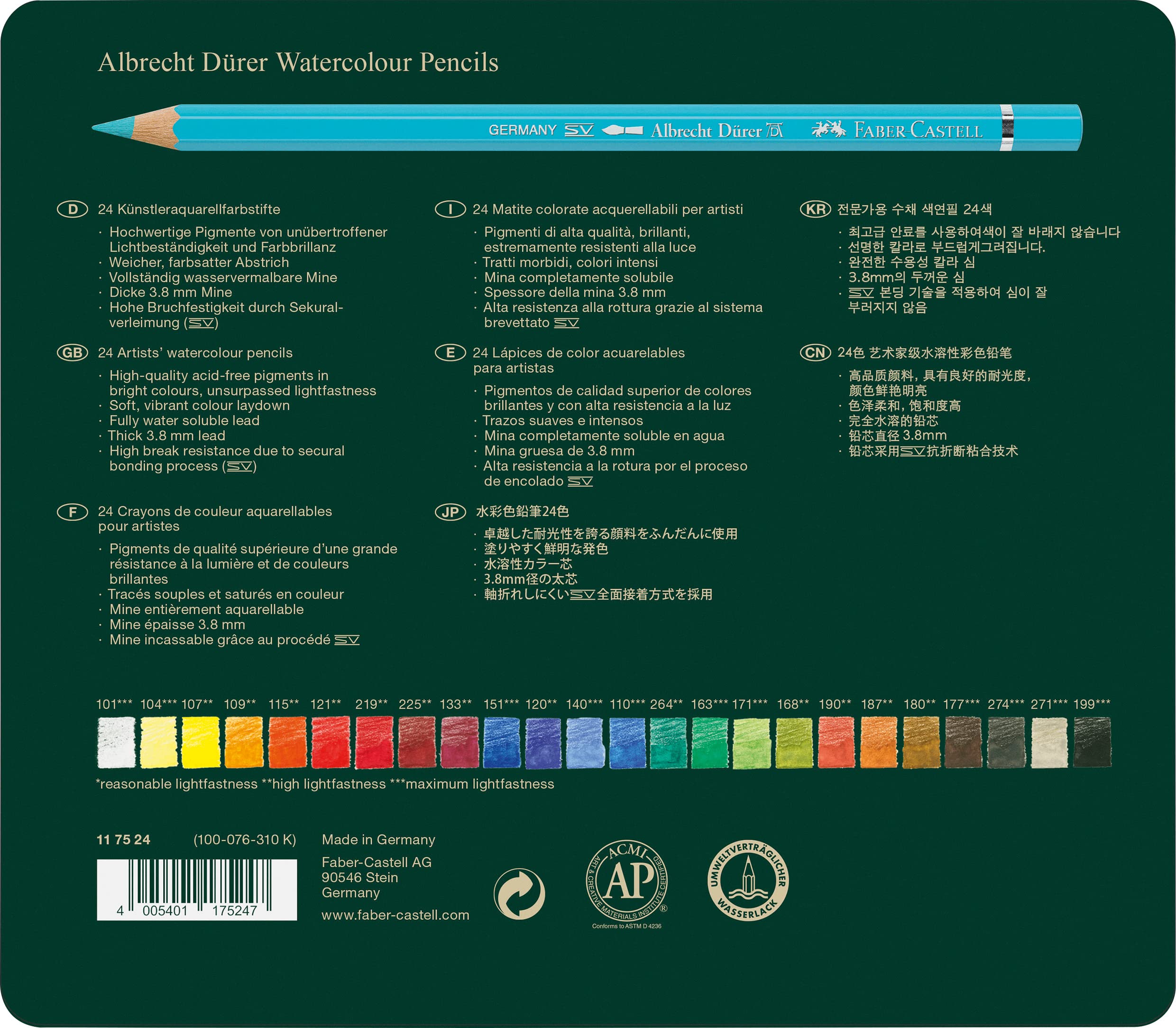 Faber-Castel FC117524 Albrecht Durer Artist Watercolor Pencils In A Tin (24 Pack), Assorted