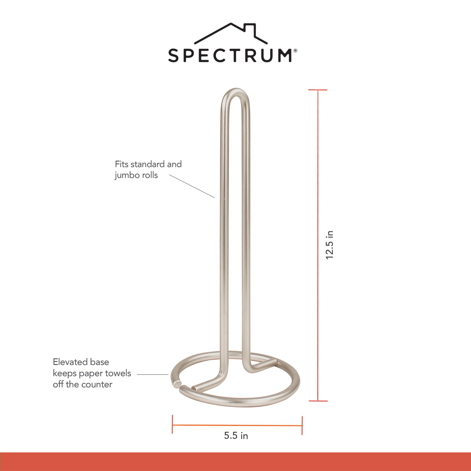 Spectrum Diversifies Designs Paper Towel Holder, 2 Ounce, 1 Count, Satin Nickel