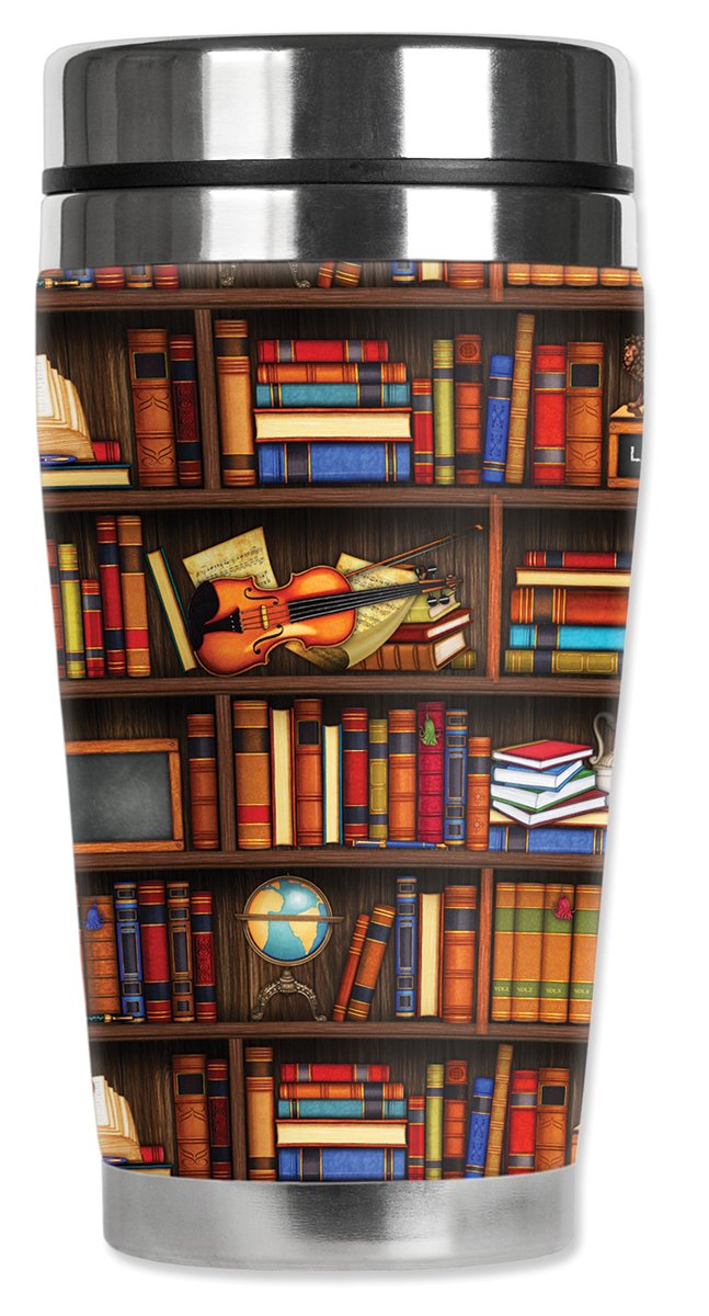 Mugzie Books Travel Mug with Insulated Wetsuit Cover, 16 oz, Multicolor