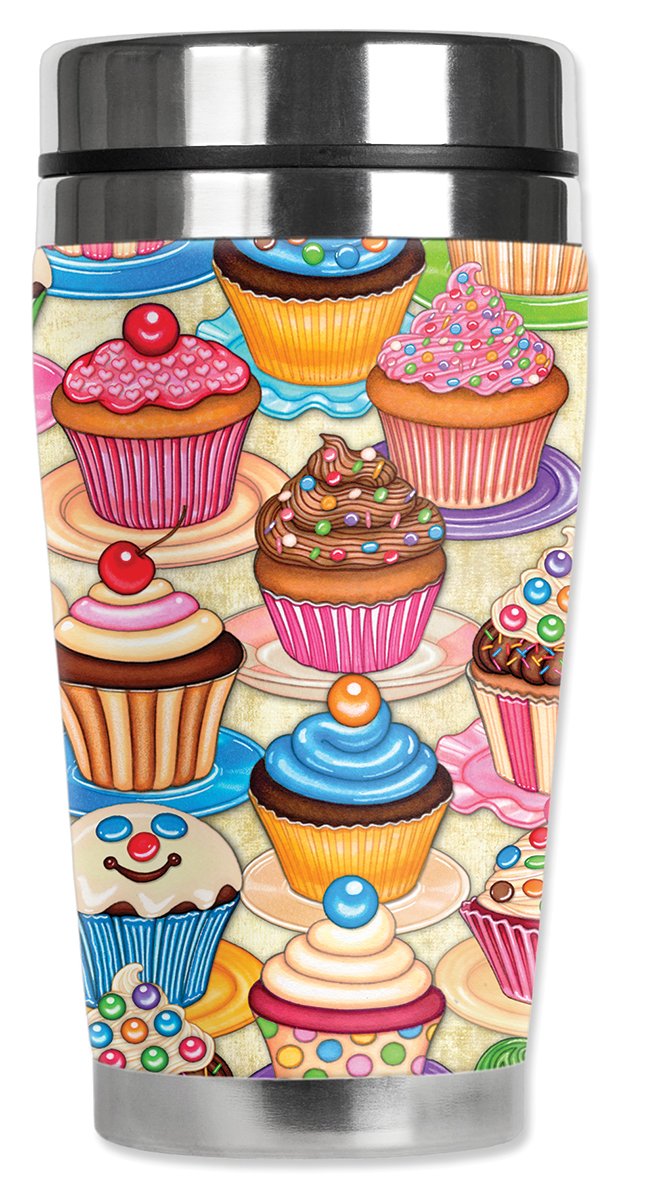Mugzie Cupcakes Travel Mug with Insulated Wetsuit Cover, 16 oz, Multicolor