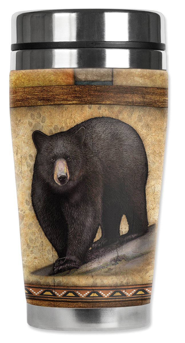 Mugzie Black Bear Travel Mug with Insulated Wetsuit Cover, 16 oz, Brown