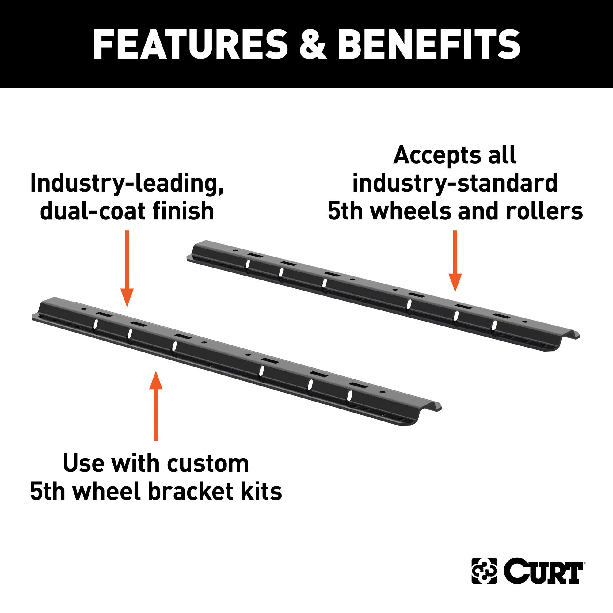 CURT 16200 Industry-Standard 5th Wheel Hitch Rails and Brackets, Carbide Black, 25,000 Pounds