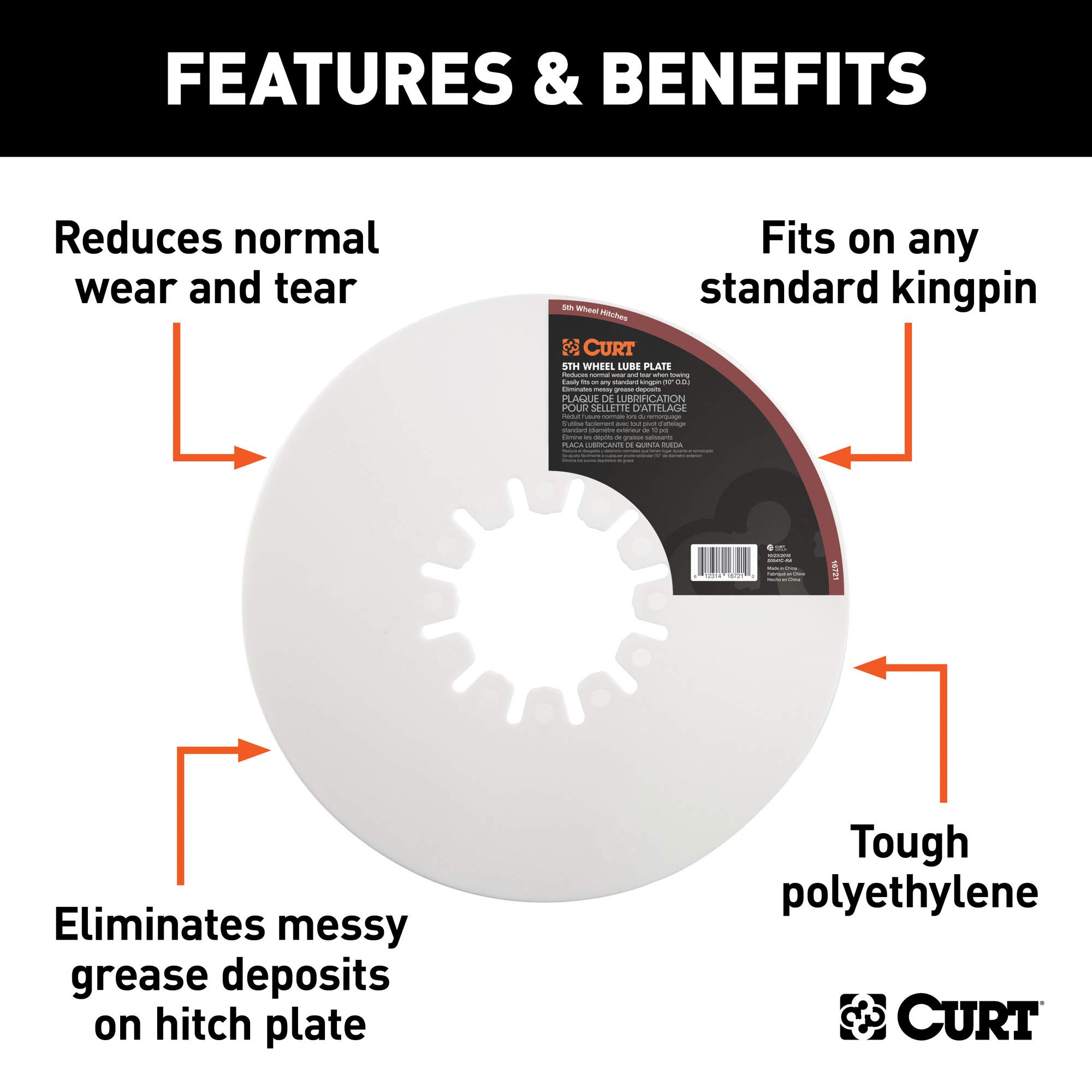 CURT 16721 5th Wheel Hitch Lube Plate, 10-Inch Diameter