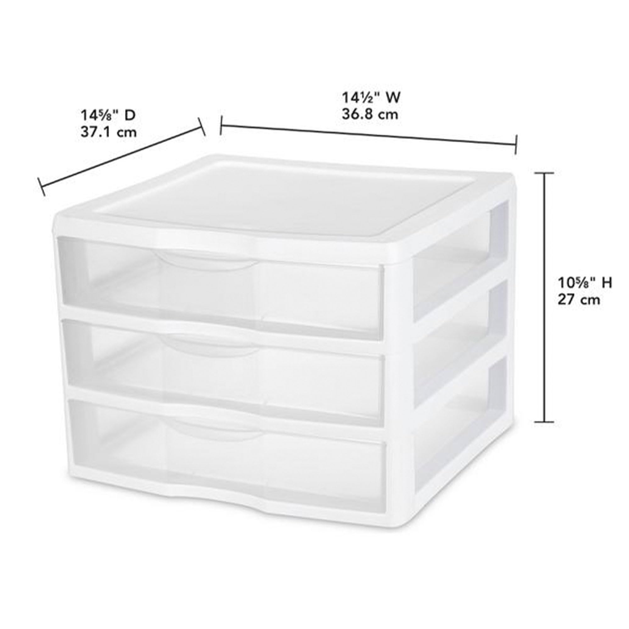Sterilite 3-Drawer Organizer - ClearView Wide 2093 (White / Clear) (10.25"H x 14.5"W x 14.25"D)