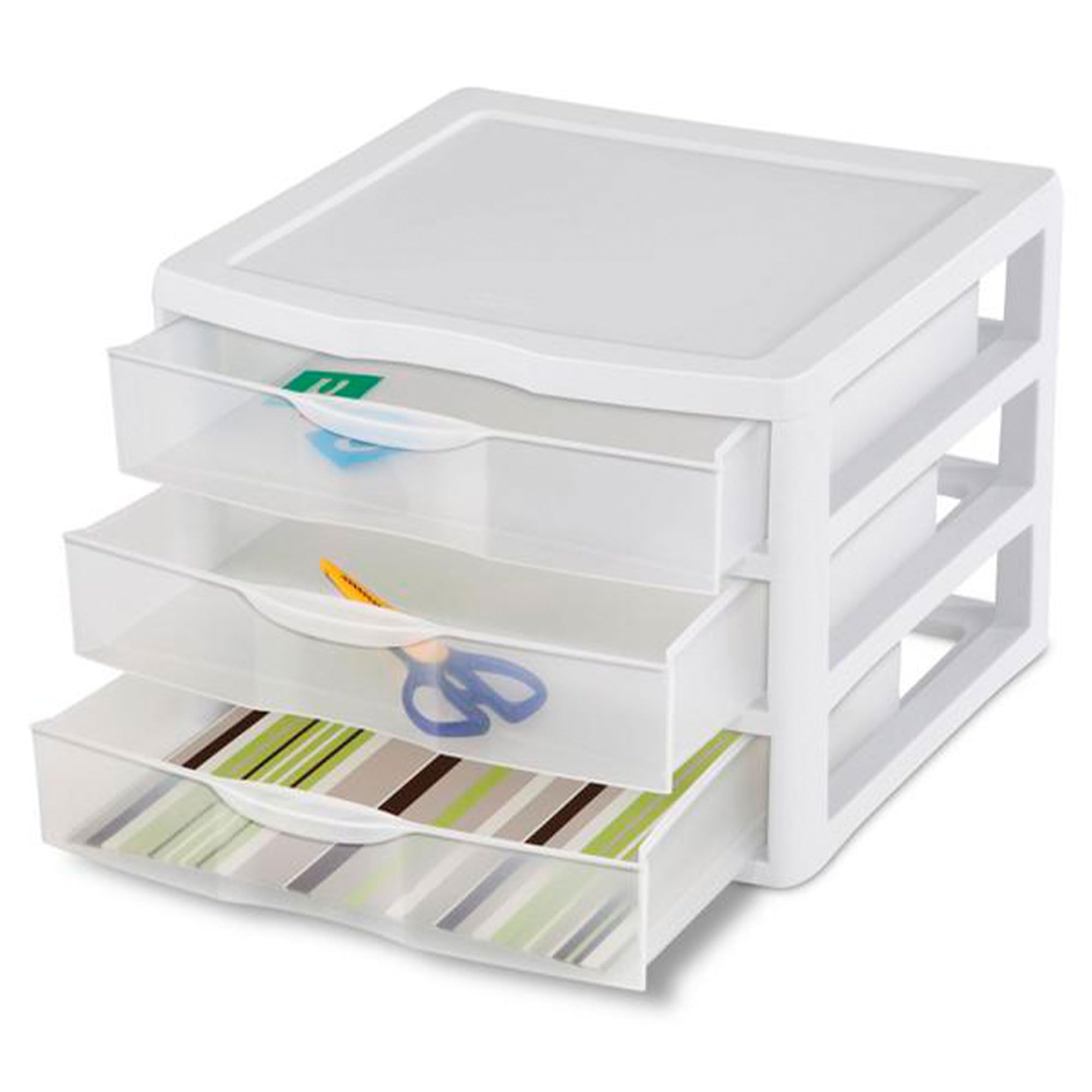 Sterilite 3-Drawer Organizer - ClearView Wide 2093 (White / Clear) (10.25"H x 14.5"W x 14.25"D)