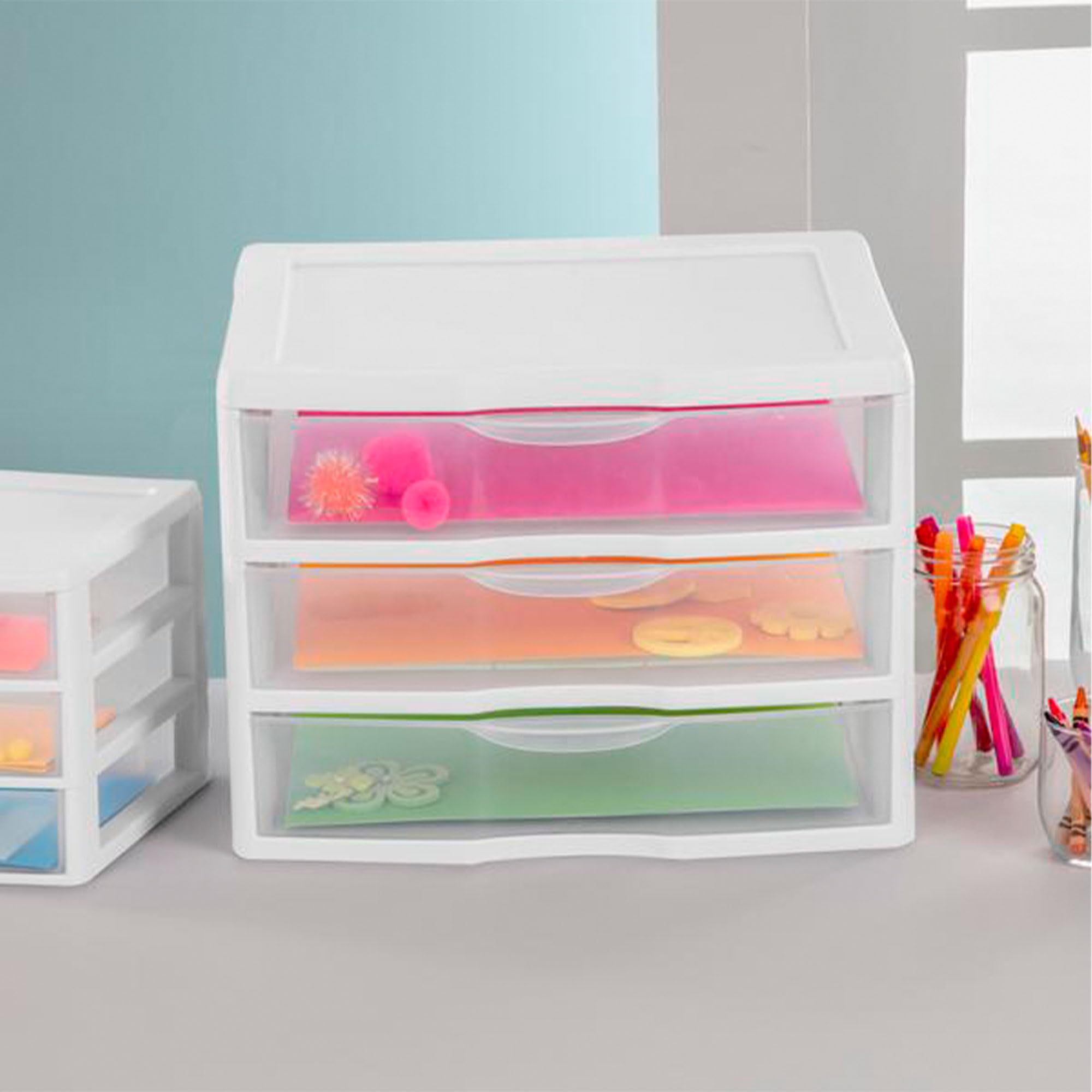 Sterilite 3-Drawer Organizer - ClearView Wide 2093 (White / Clear) (10.25"H x 14.5"W x 14.25"D)