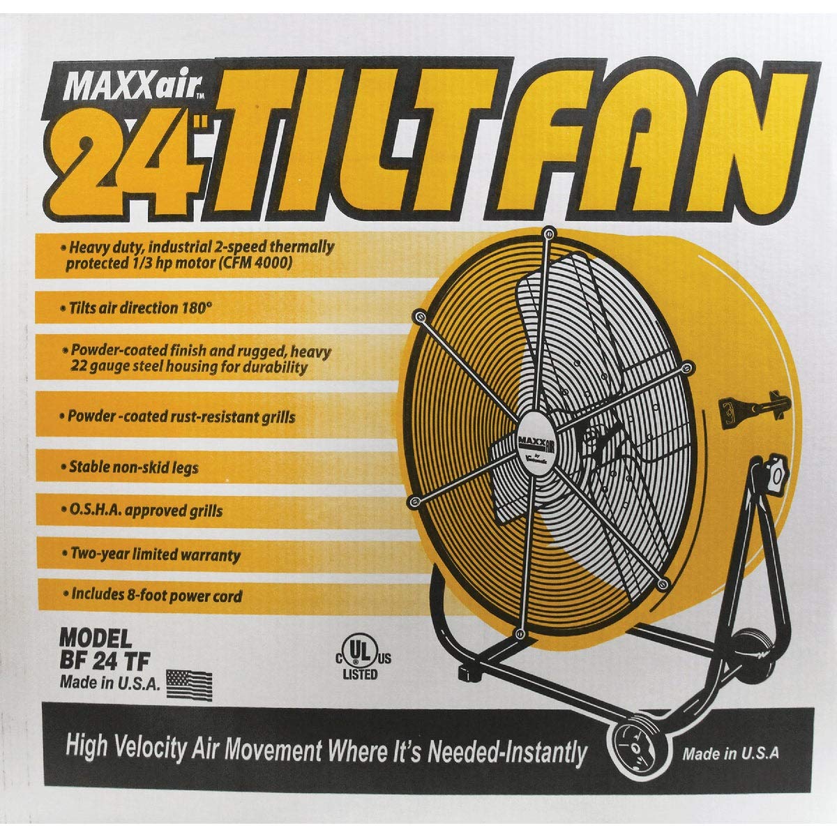 Ventamatic BF24TF YEL MaxxAir 24-Inch High-Velocity 2-Speed Portable Air Circulator, Yellow