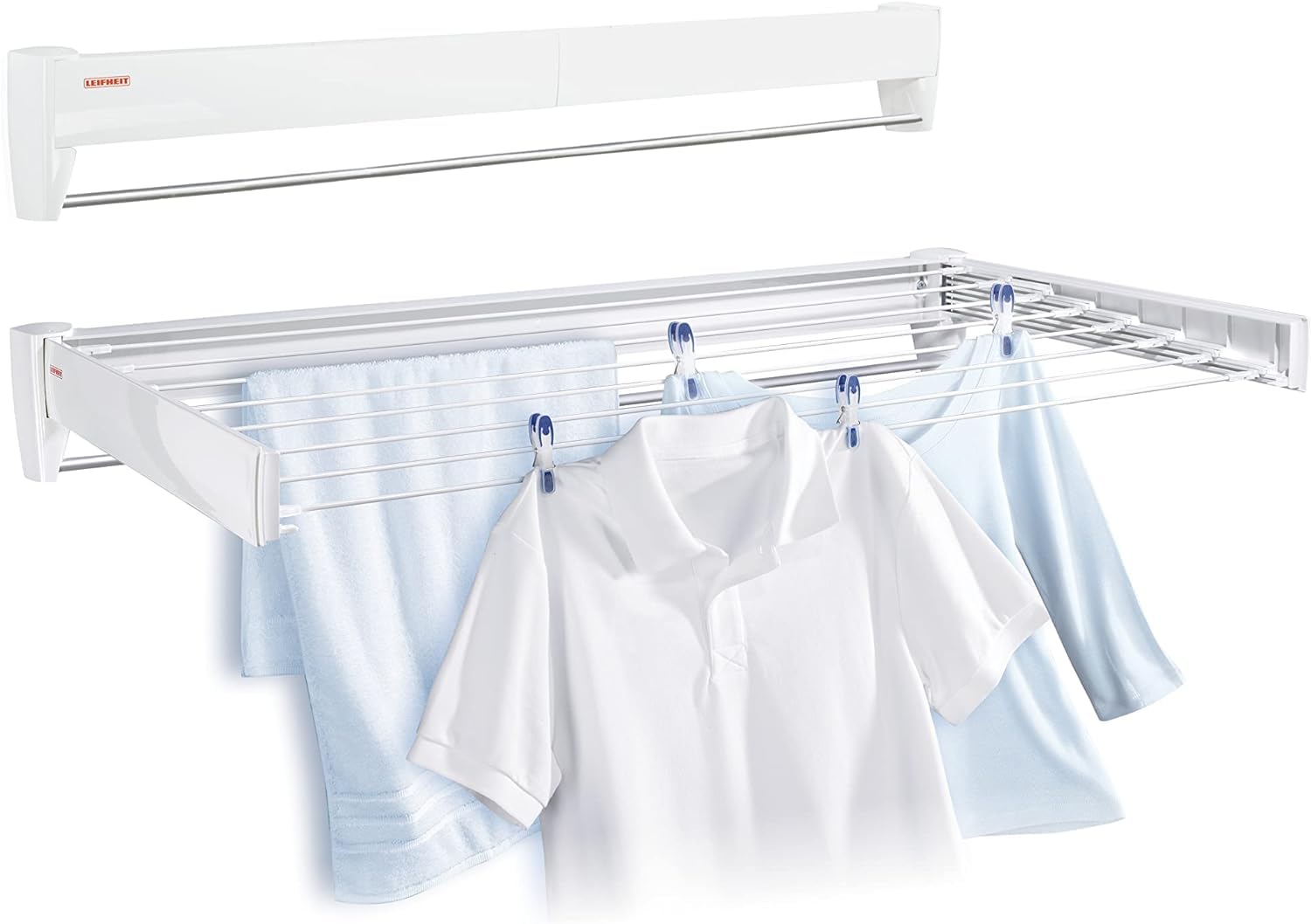 Leifheit 83100 Telefix 100 Wall Mount Retractable Clothes Drying Rack | 8 Drying Rods | White