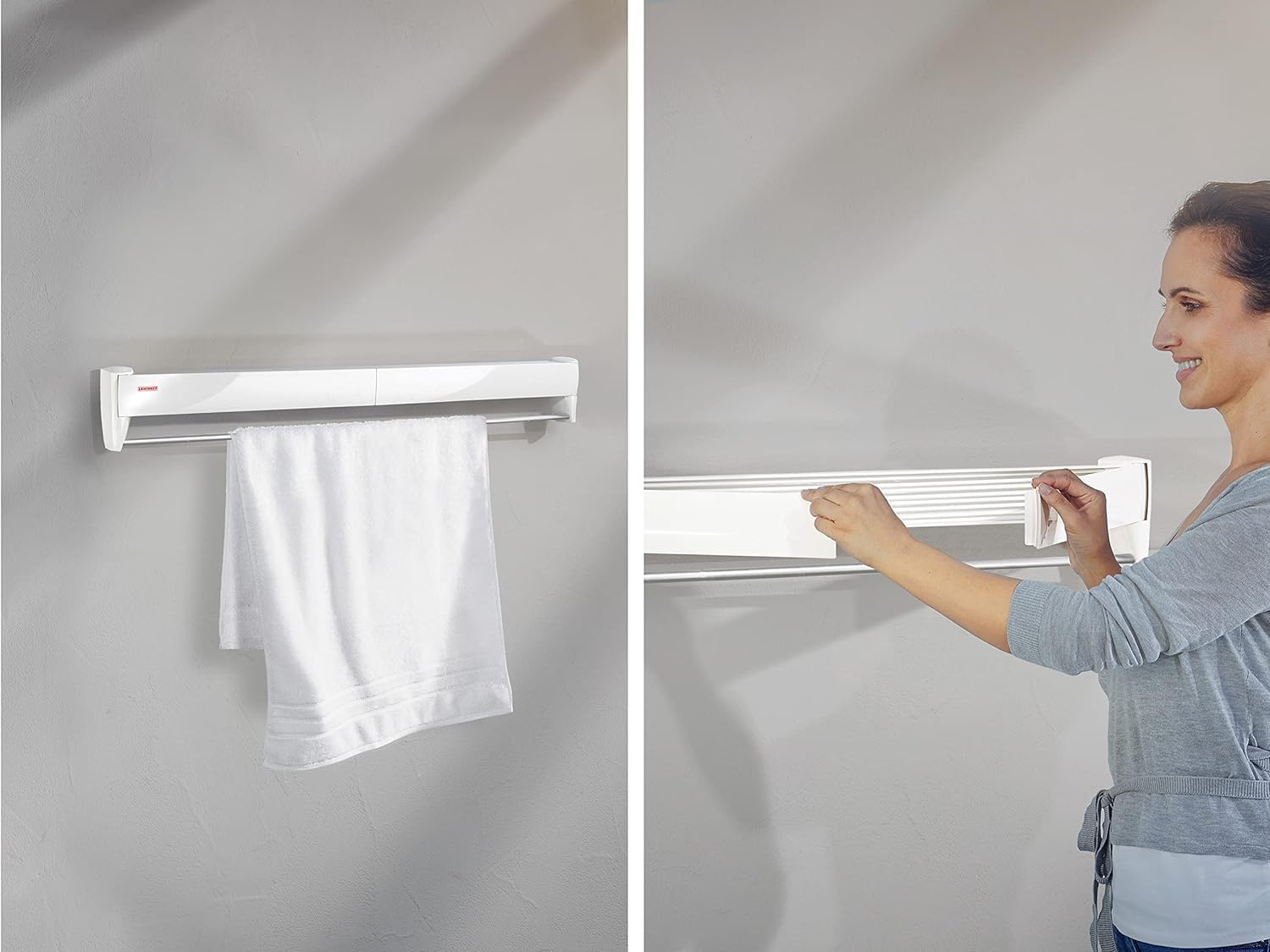 Leifheit 83100 Telefix 100 Wall Mount Retractable Clothes Drying Rack | 8 Drying Rods | White